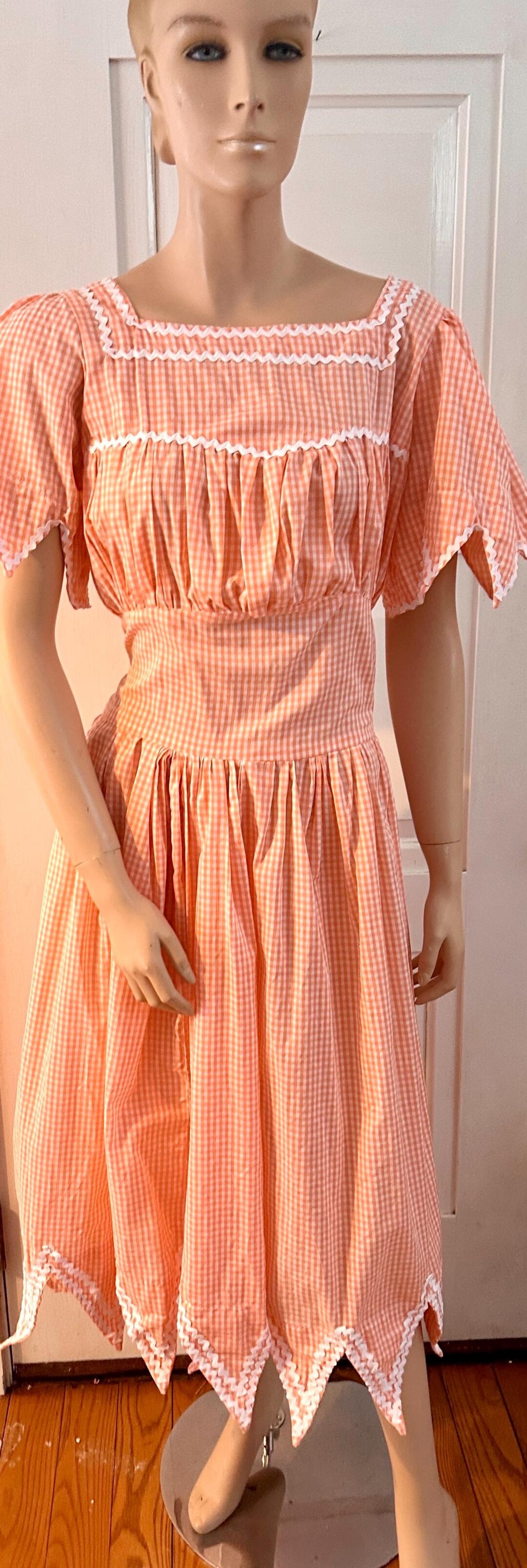 Vintage Square Dance Country Hayride Dress in Orange & White Gingham ...