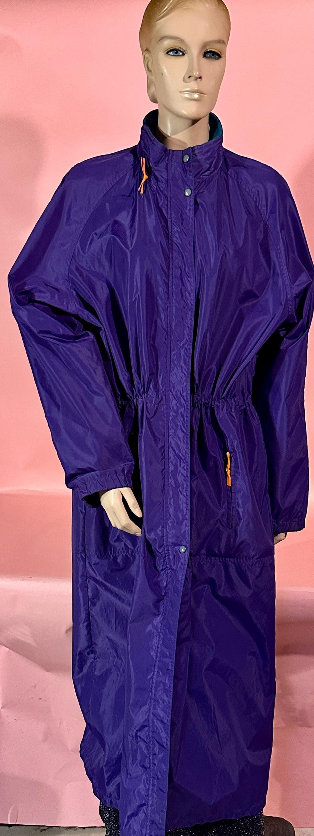 Amazing 80's Vintage 1980's TURQUOISE & PURPLE Maxi Hooded Raincoat ...
