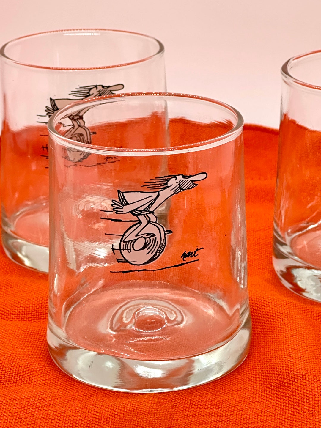 Set of 6 Vintage 1970s BC Caveman on Wheel Pinched Drinking Glass by ...