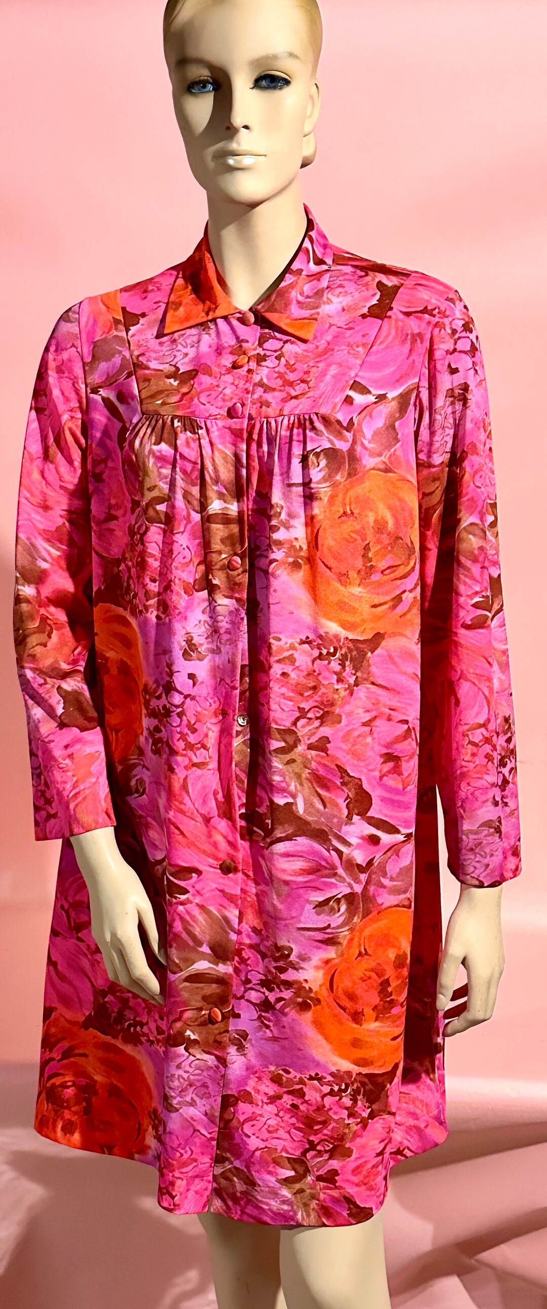 1960s Vanity Fair Floral Roses Nightgown Dress: Hot Pink & Orange - Etsy