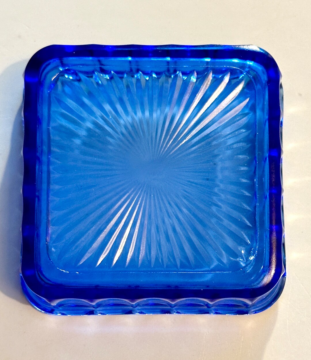 Vintage 1940’s Depressionware COBALT BLUE Square Relish Serving Dish W ...