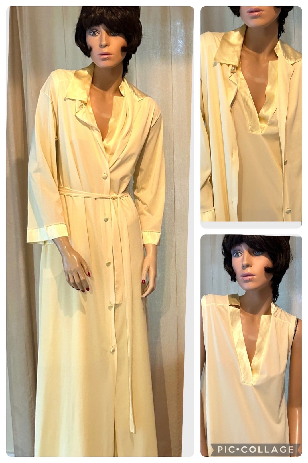Vintage GOSSARD ARTEMIS Pale Yellow Nylon Nightgown & Robe Set - Etsy