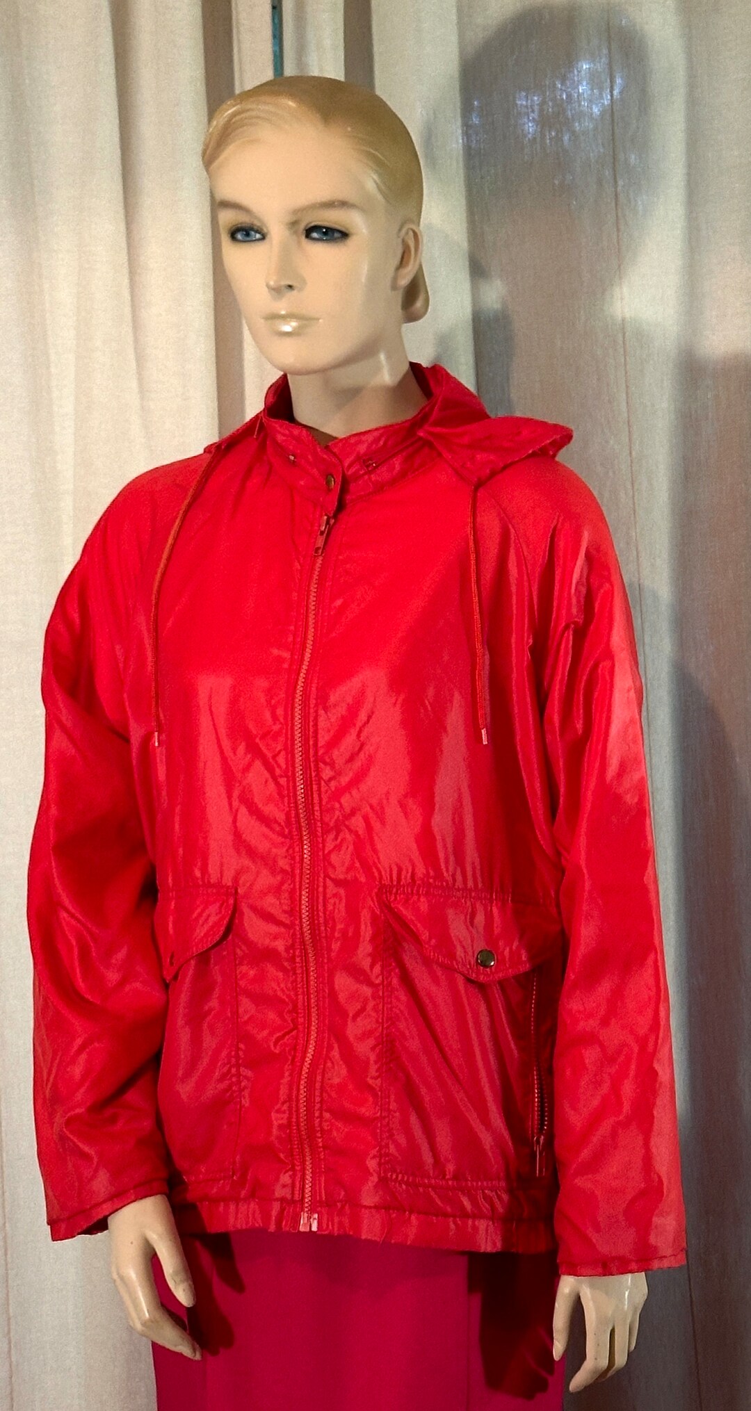 Vintage CATALINA Red Raincoat Windbreaker Jacket Zip Front, Hood in ...