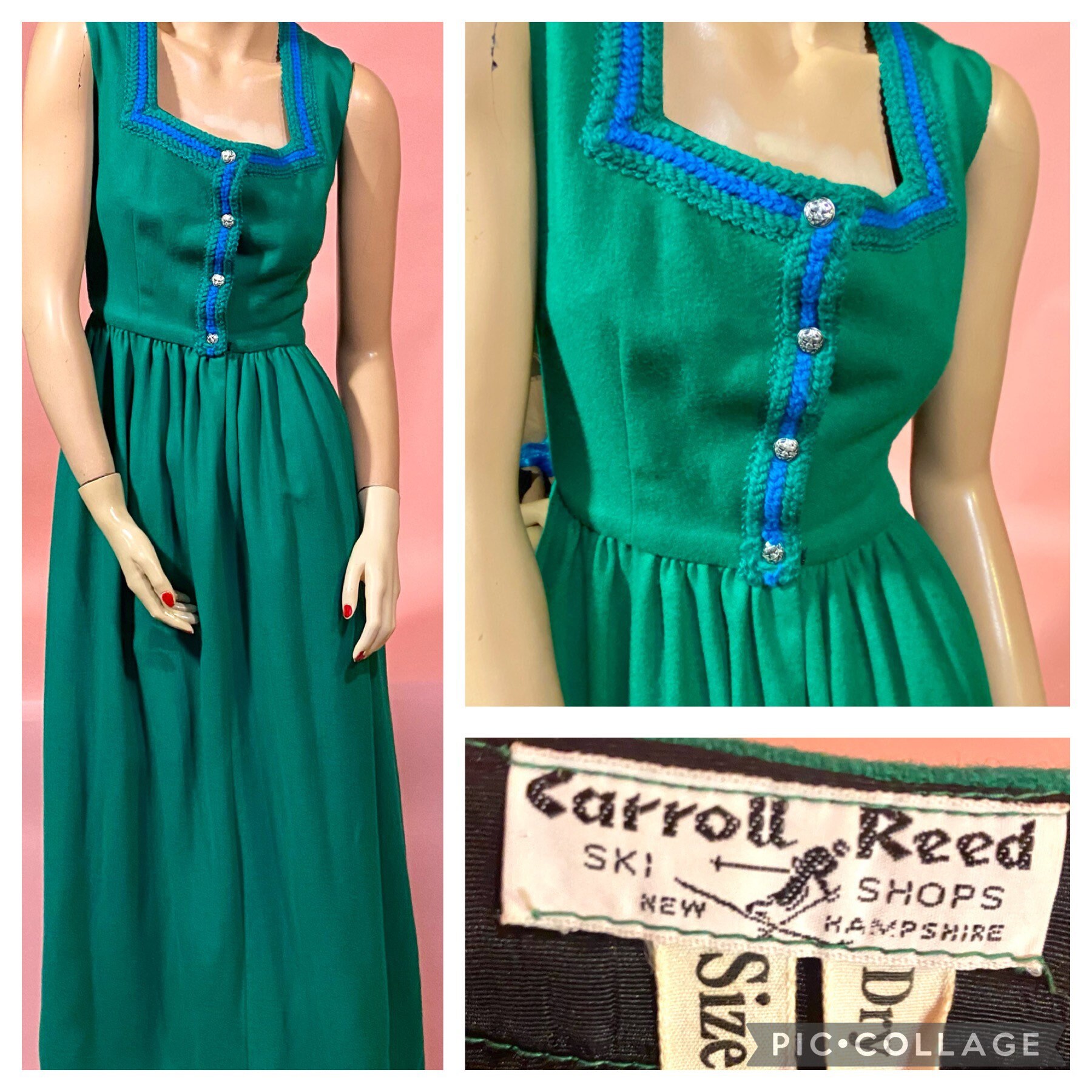 Vintage CAROL REED SKI Shops-New Hampshire Green Maxi Dress | Etsy