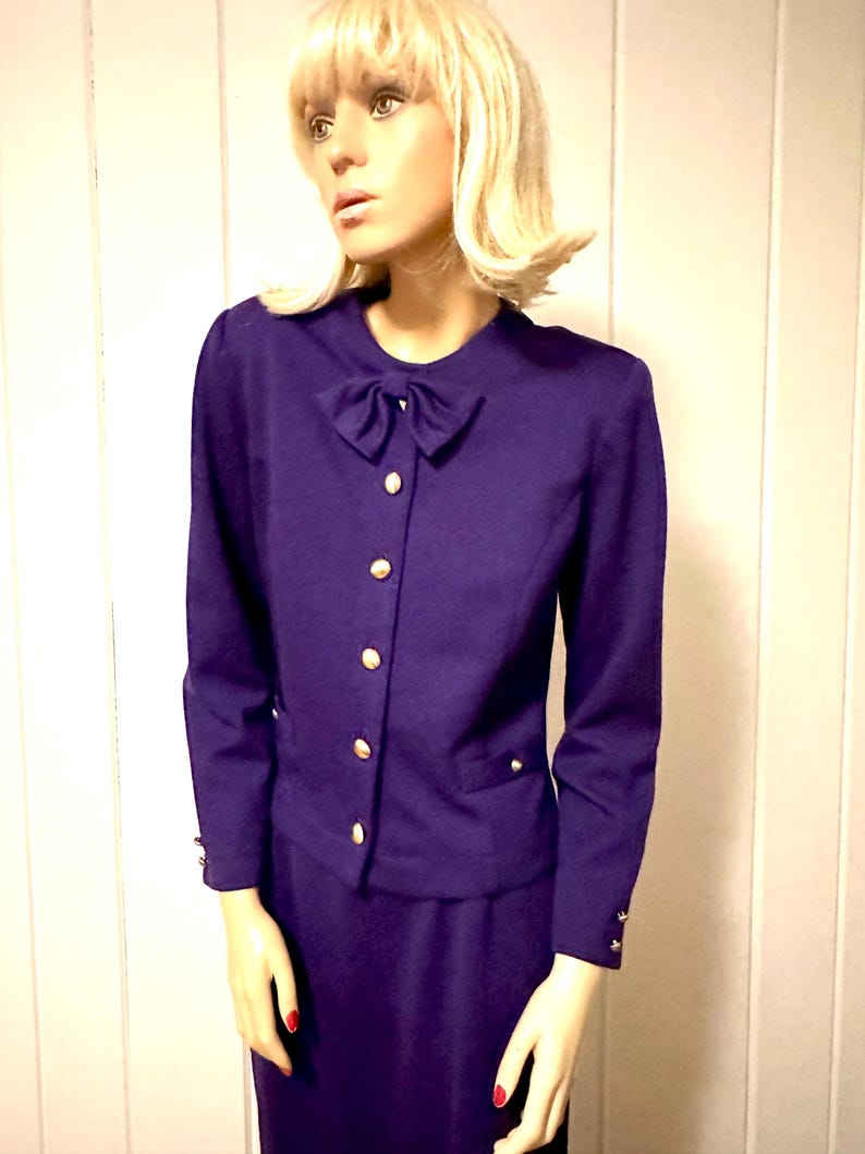Vintage 70’s Women’s Purple Skirt & Jacket Suit W/ Bow on the Neckline ...