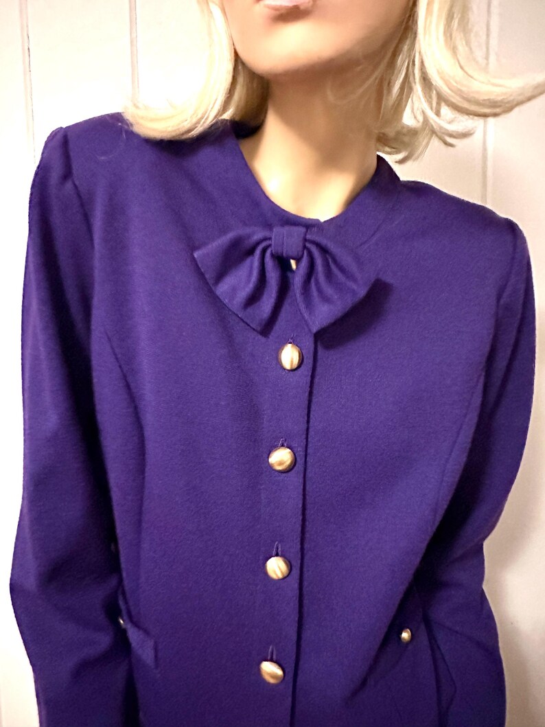 Vintage 70’s Women’s Purple Skirt & Jacket Suit W/ Bow on the Neckline ...