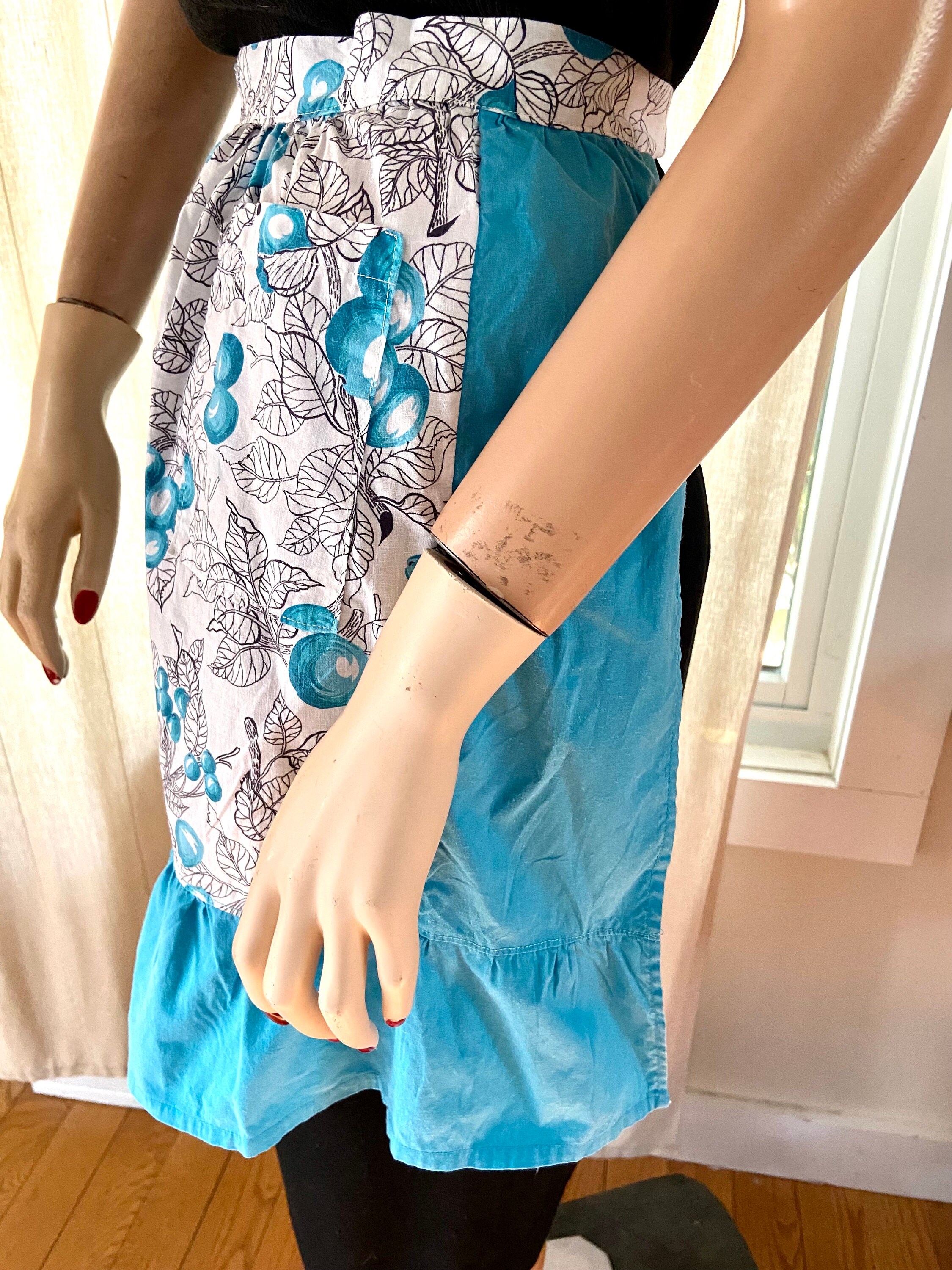Cute Vintage Homemade Half Cotton Apron Blue & White Strawberry ...
