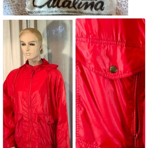 Vintage CATALINA Red Raincoat Windbreaker Jacket Zip Front, Hood in ...