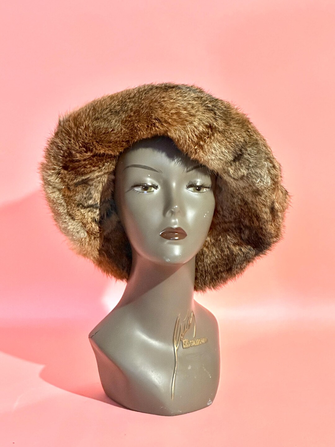 Vintage MOD 1960’s-70’s Women’s Fur Hat WIDE 4” Rim Fox-coyote-maybe ...