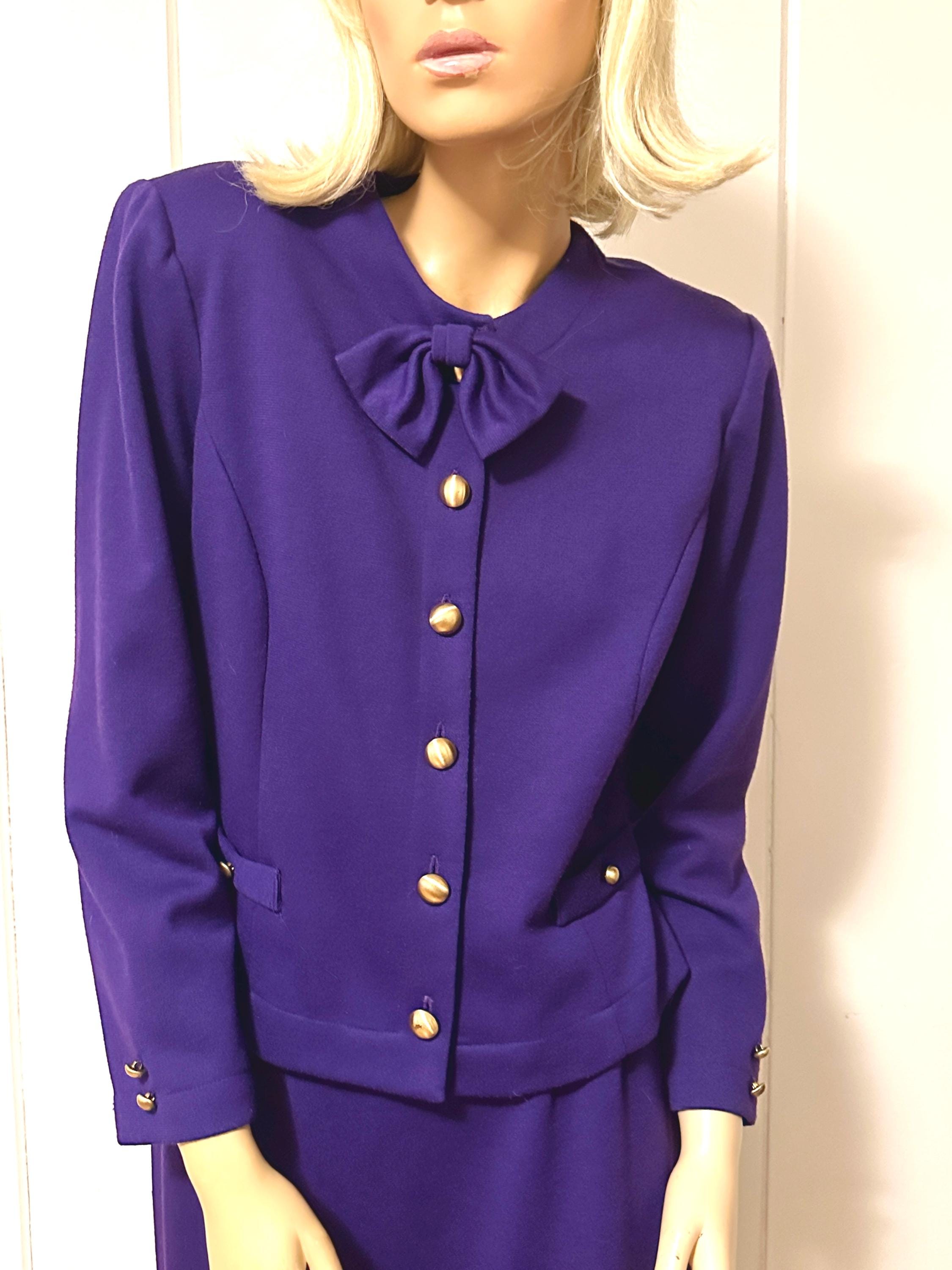 Vintage 70’s Women’s Purple Skirt & Jacket Suit W/ Bow on the Neckline ...
