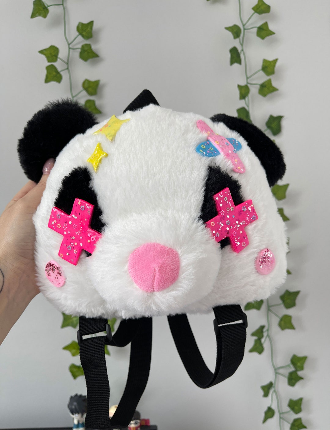 OOAK Cute Panda Backpack Plushie With Clay Face - Kawaii Teddy Plush Backpack - Etsy