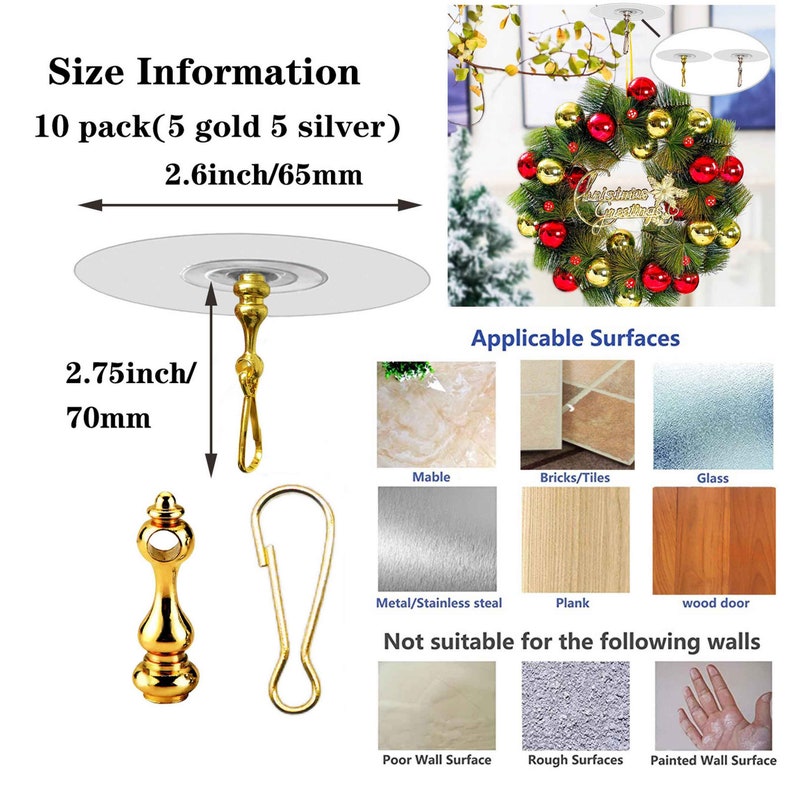 Powerful Adhesive Ceiling Hooks Damage Free Heavy Duty Wall - Etsy