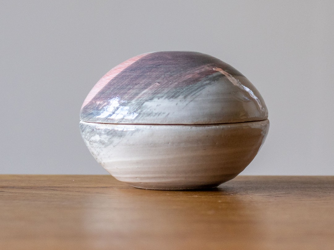 Handmade Modern Japandi Style Pottery Lidded Pot With Brushed ...