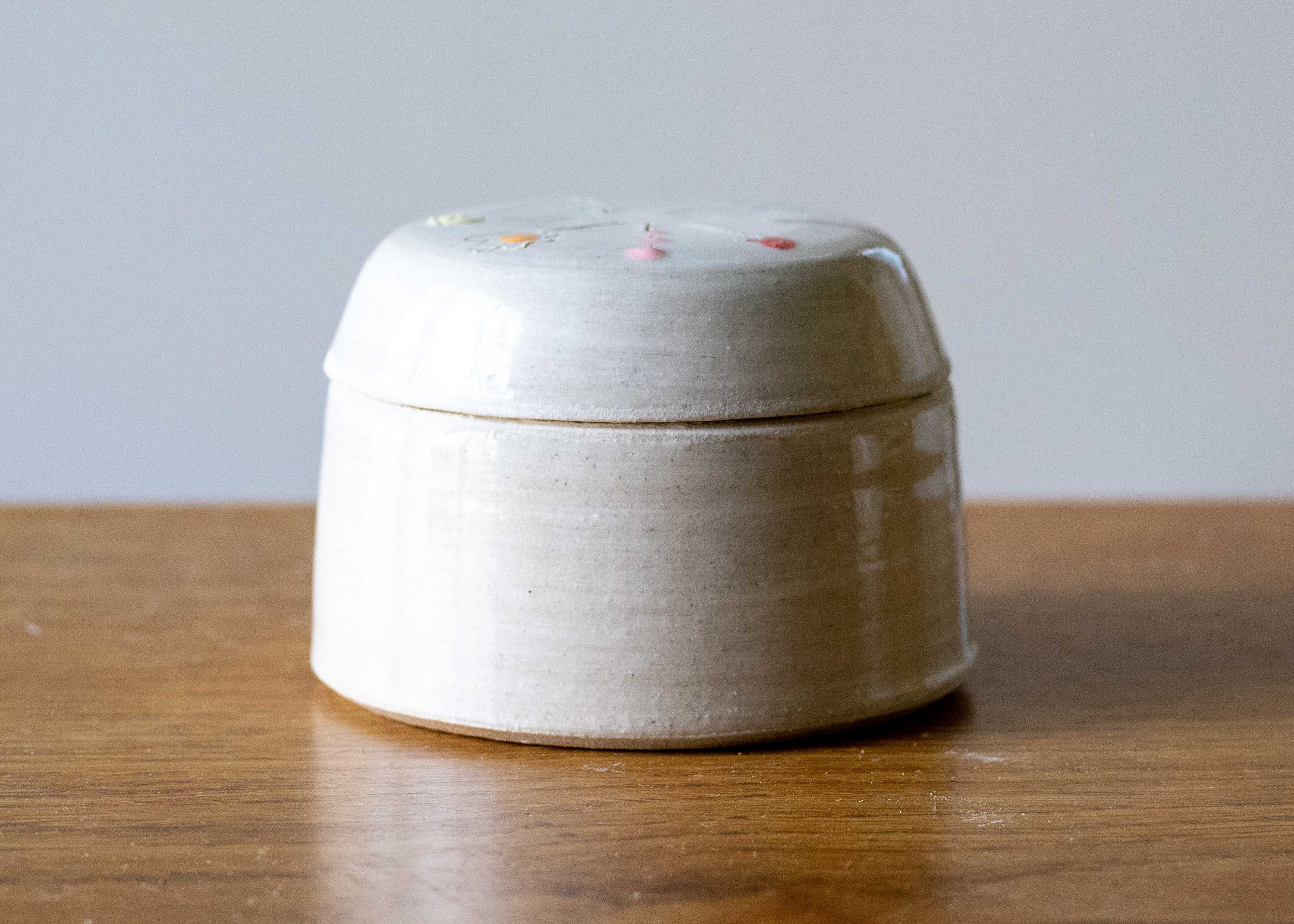 Small White Handmade Pottery Sugar Pot with Lid and Midsummer Flower ...
