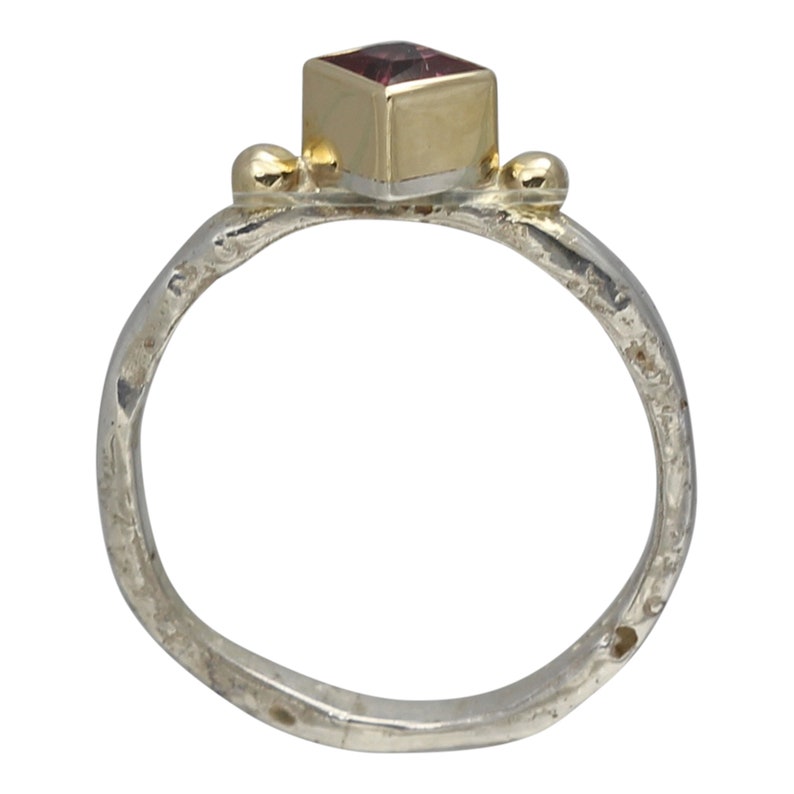Silver and Gold Square Rub-over Set Pink Tourmaline Ring-bezel | Etsy UK