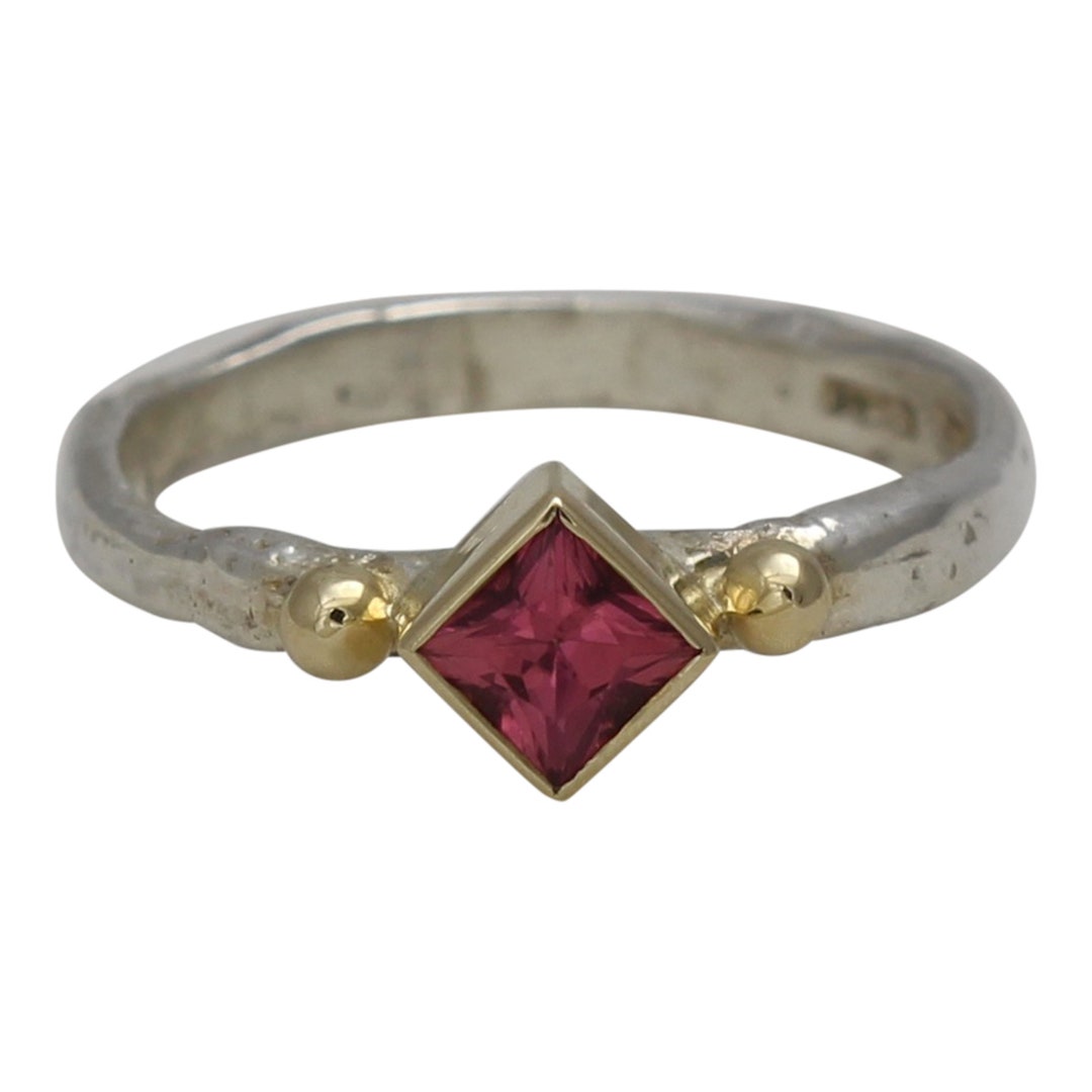 Silver and Gold Square Rub-over Set Pink Tourmaline Ring-bezel Setting ...