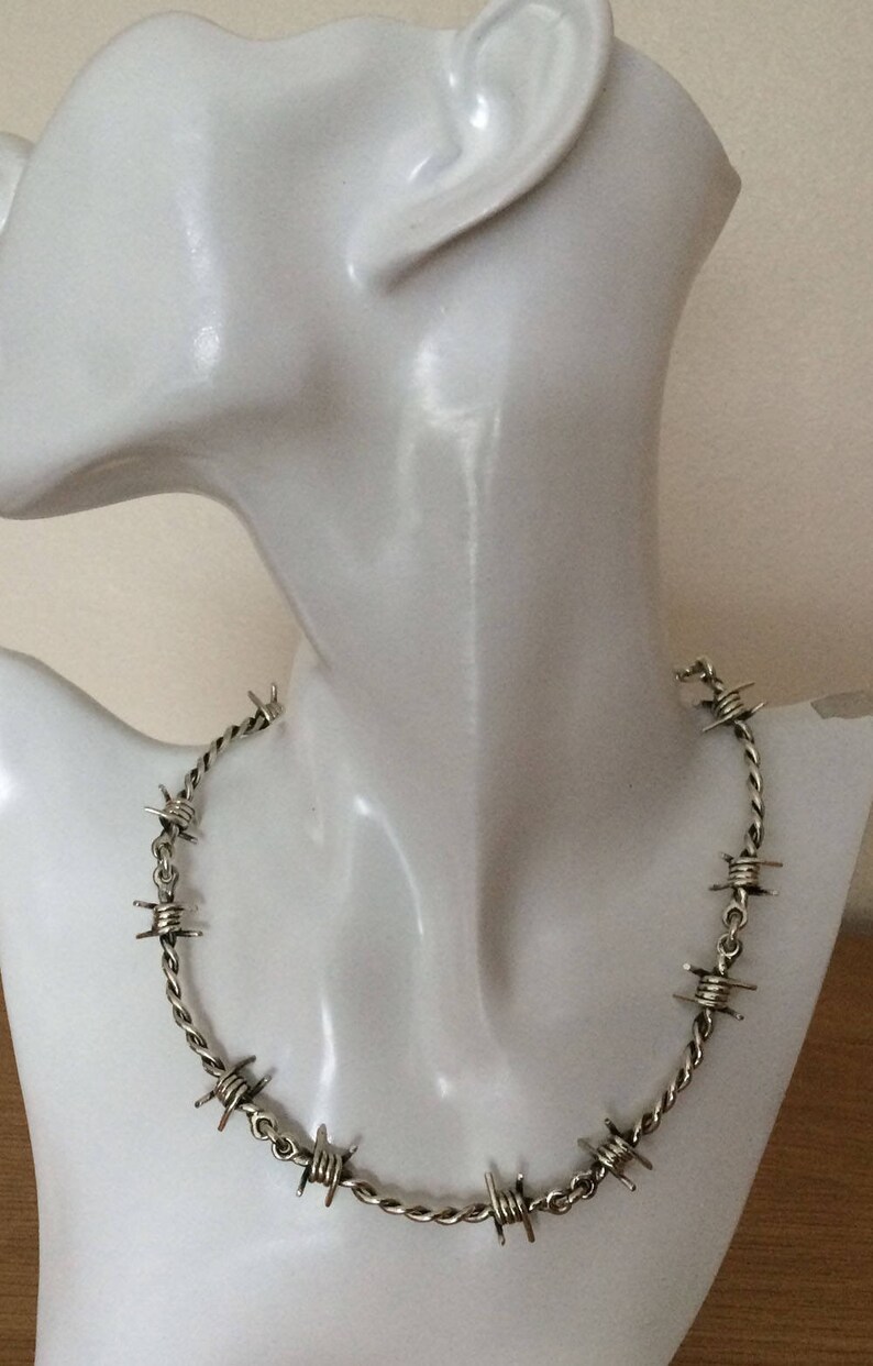 Barbed Wire Chain Link Necklace-solid Sterling Silver-punk-hip - Etsy