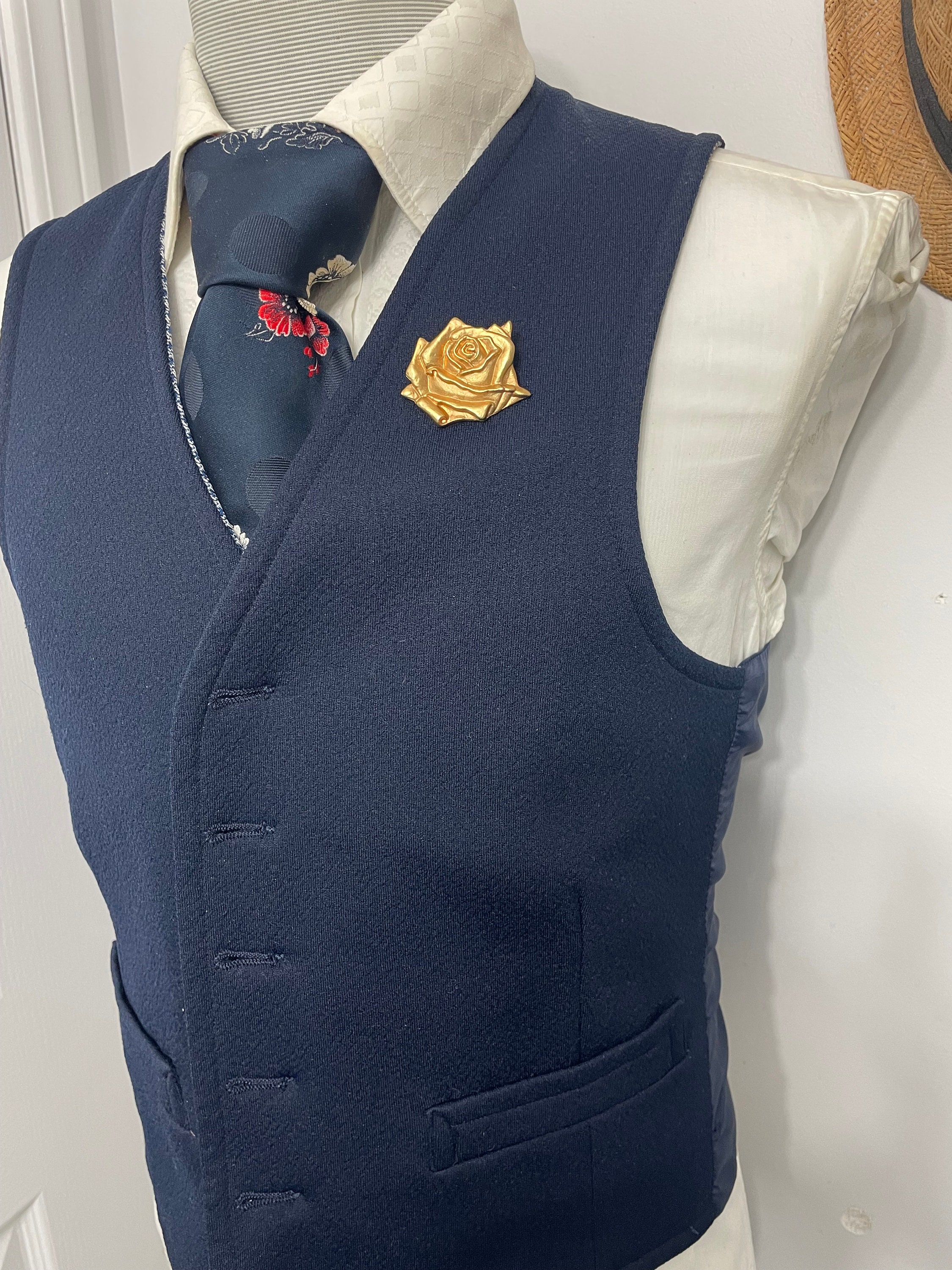 Rare Vintage Reversible Blue Wool Houndtooth Plain Wool Vest Mens Suit ...