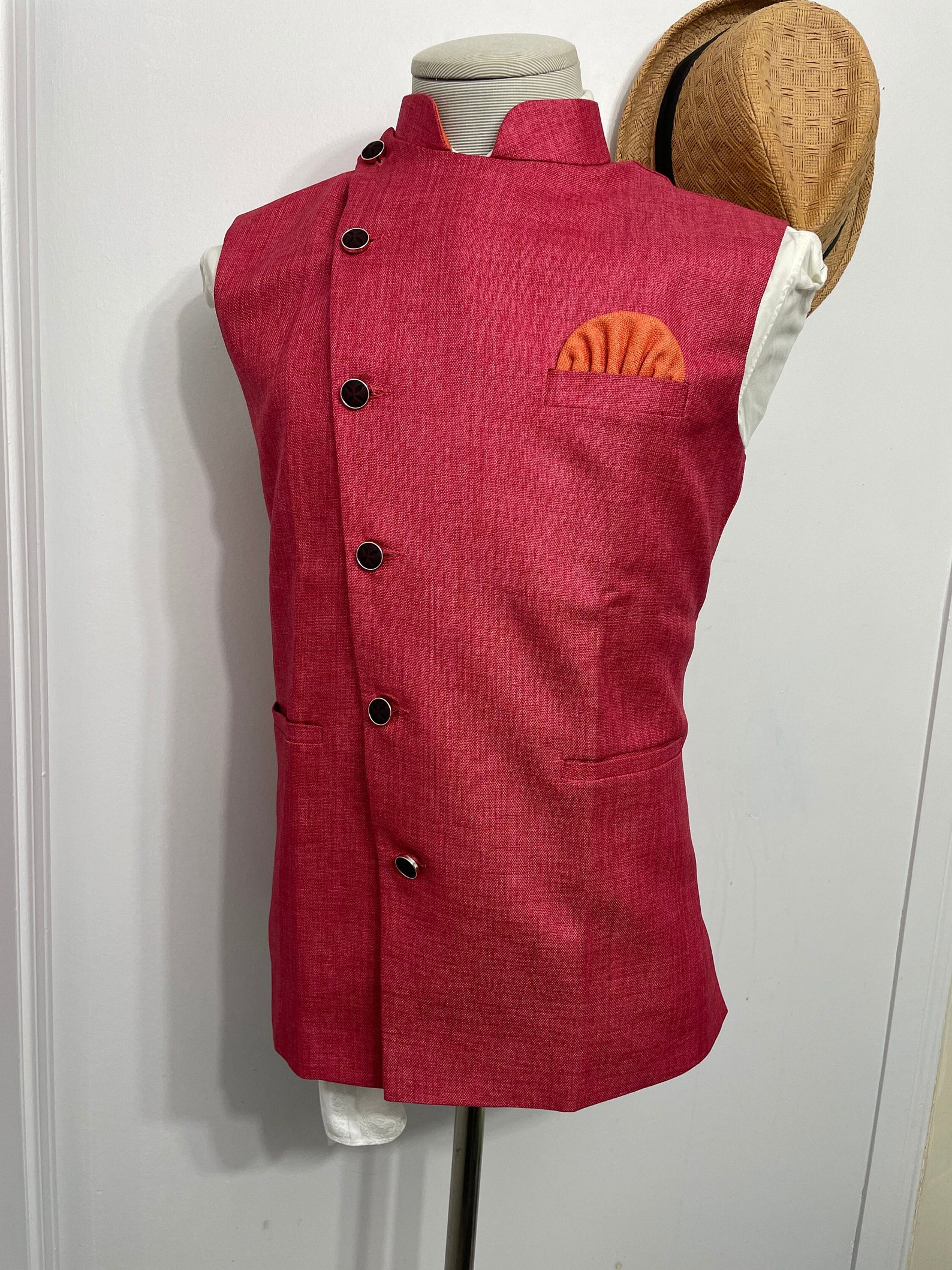 Rare / One of Its Kind /vintage Asymmetric Red Colored Vest Waistcoat ...