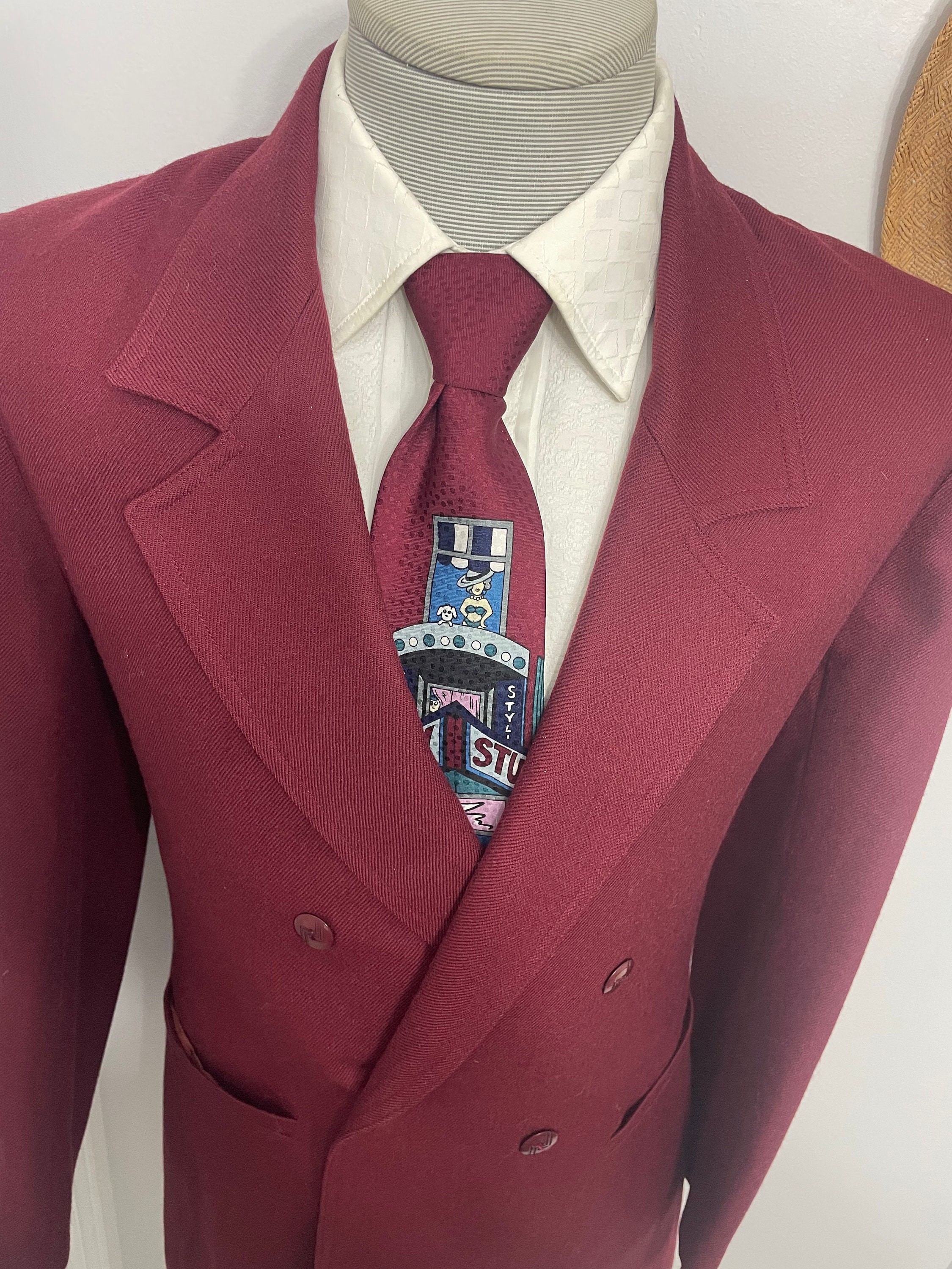 Vintage 1960's Ultra Plain Burgundy Mens Suit Coat and Wool Blazer ...
