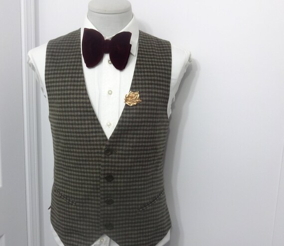 1970s Edwardian Olive Green Wool and Cashmere Checkers Vest - Etsy