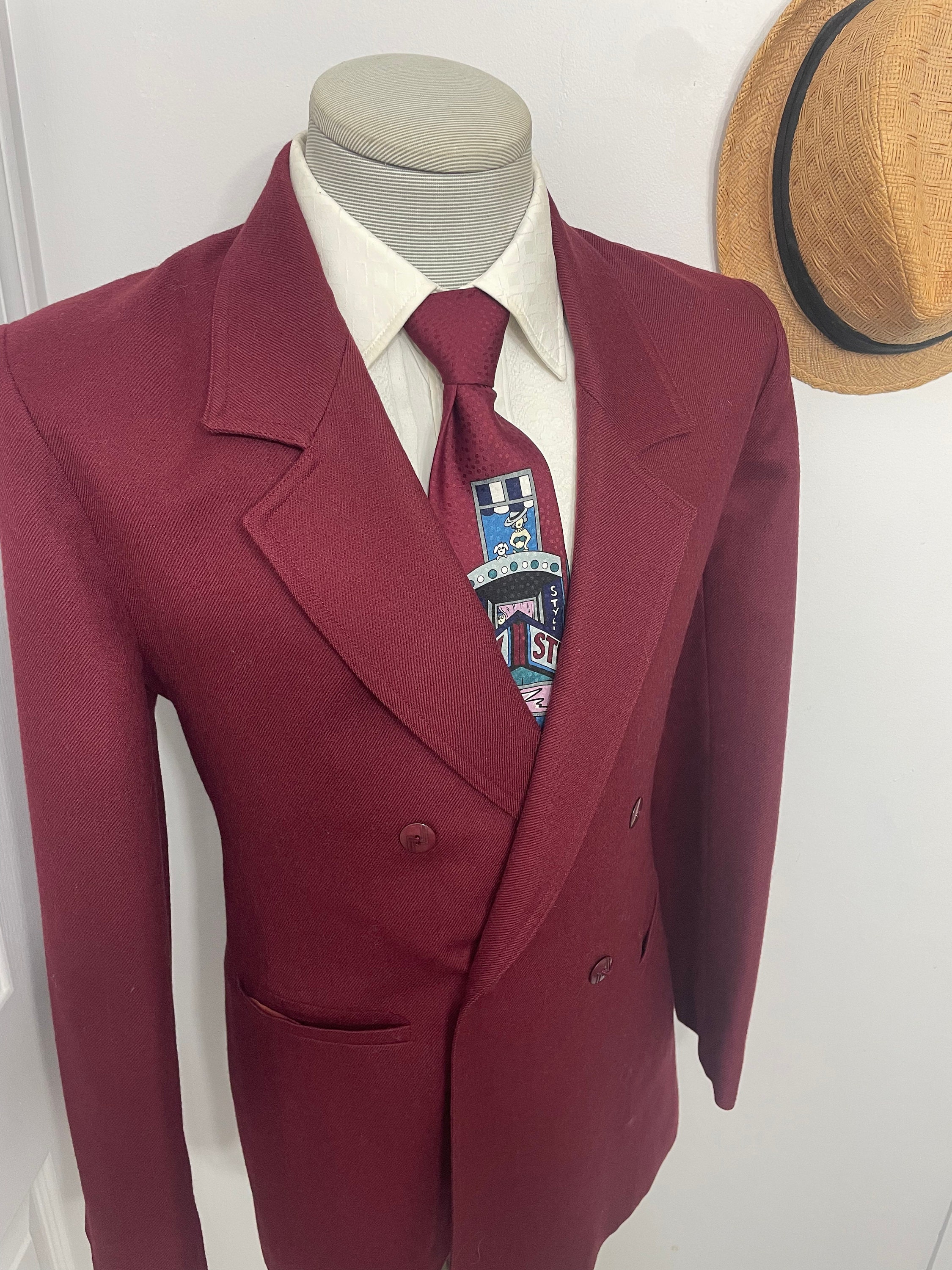Vintage 1960's Ultra Plain Burgundy Mens Suit Coat and Wool Blazer ...