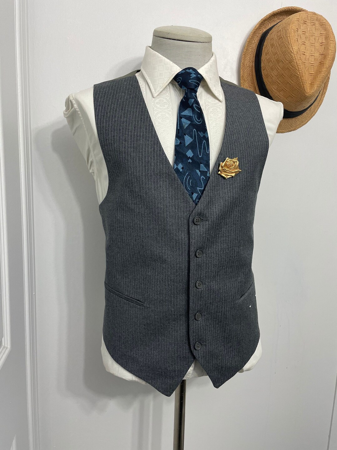 1940s Vintage Wool Suit Vest Mens Suit Waistcoat Gray Wool Waistcoat ...