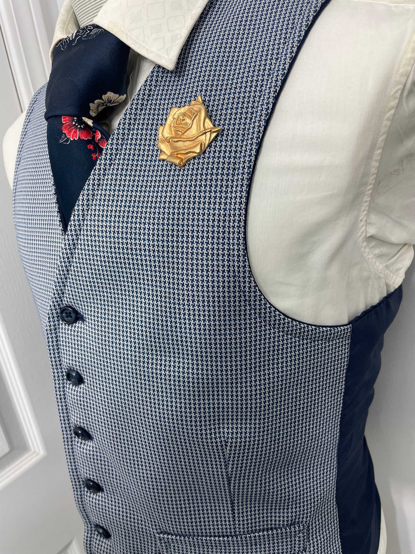Rare Vintage Reversible Blue Wool Houndtooth Plain Wool Vest Mens Suit ...