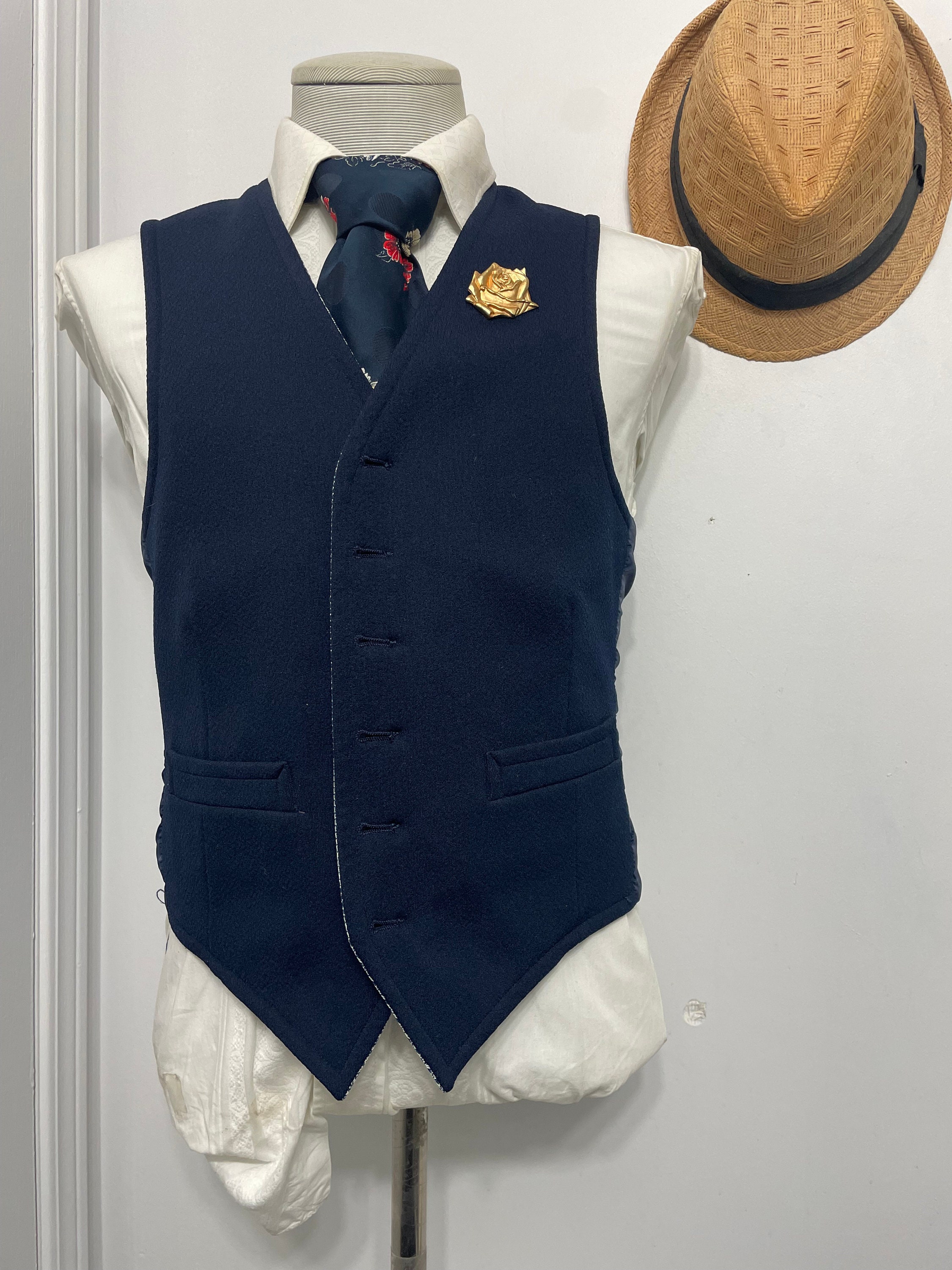 Rare Vintage Reversible Blue Wool Houndtooth Plain Wool Vest Mens Suit ...