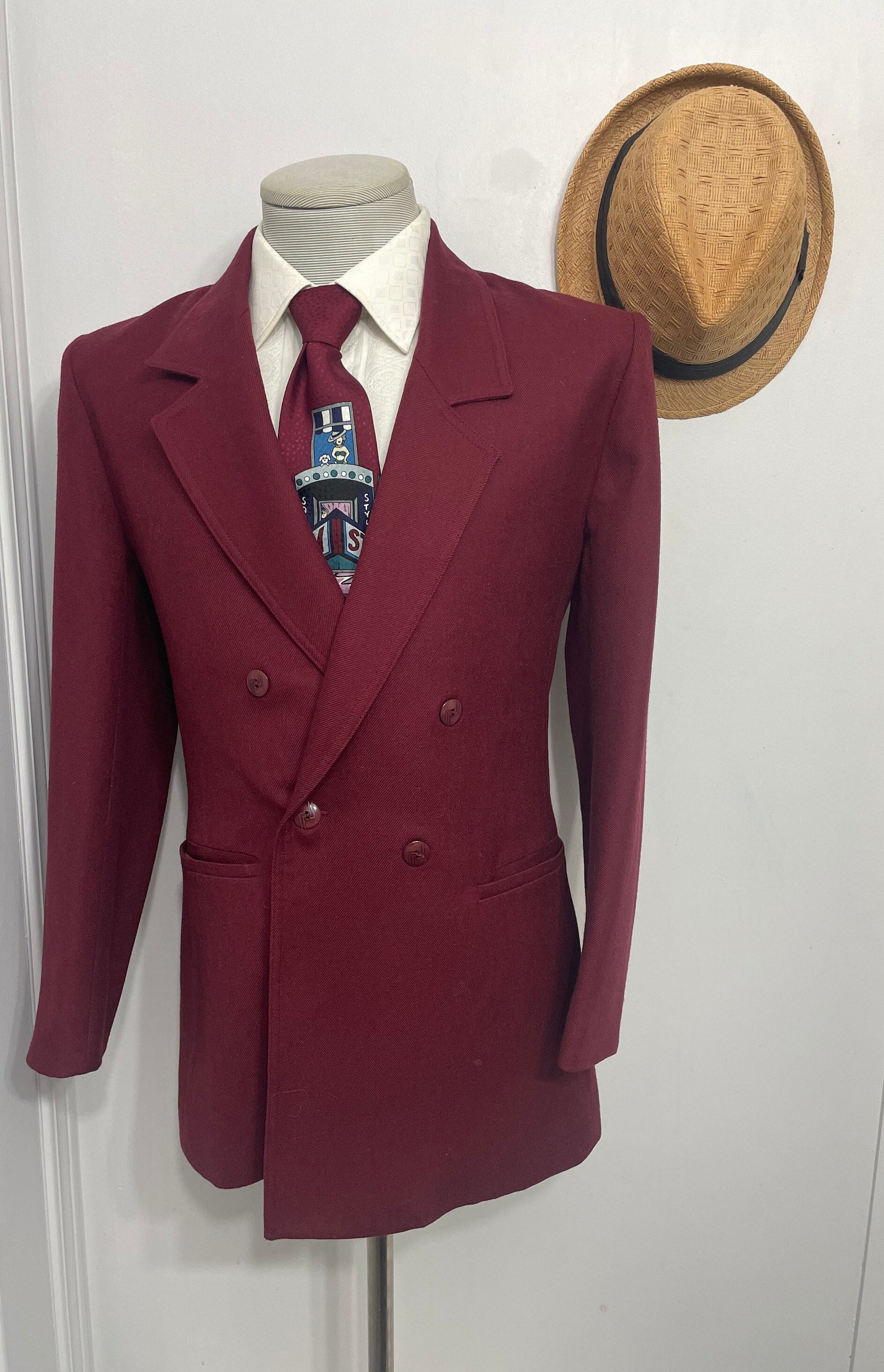 Vintage 1960's Ultra Plain Burgundy Mens Suit Coat and Wool Blazer ...