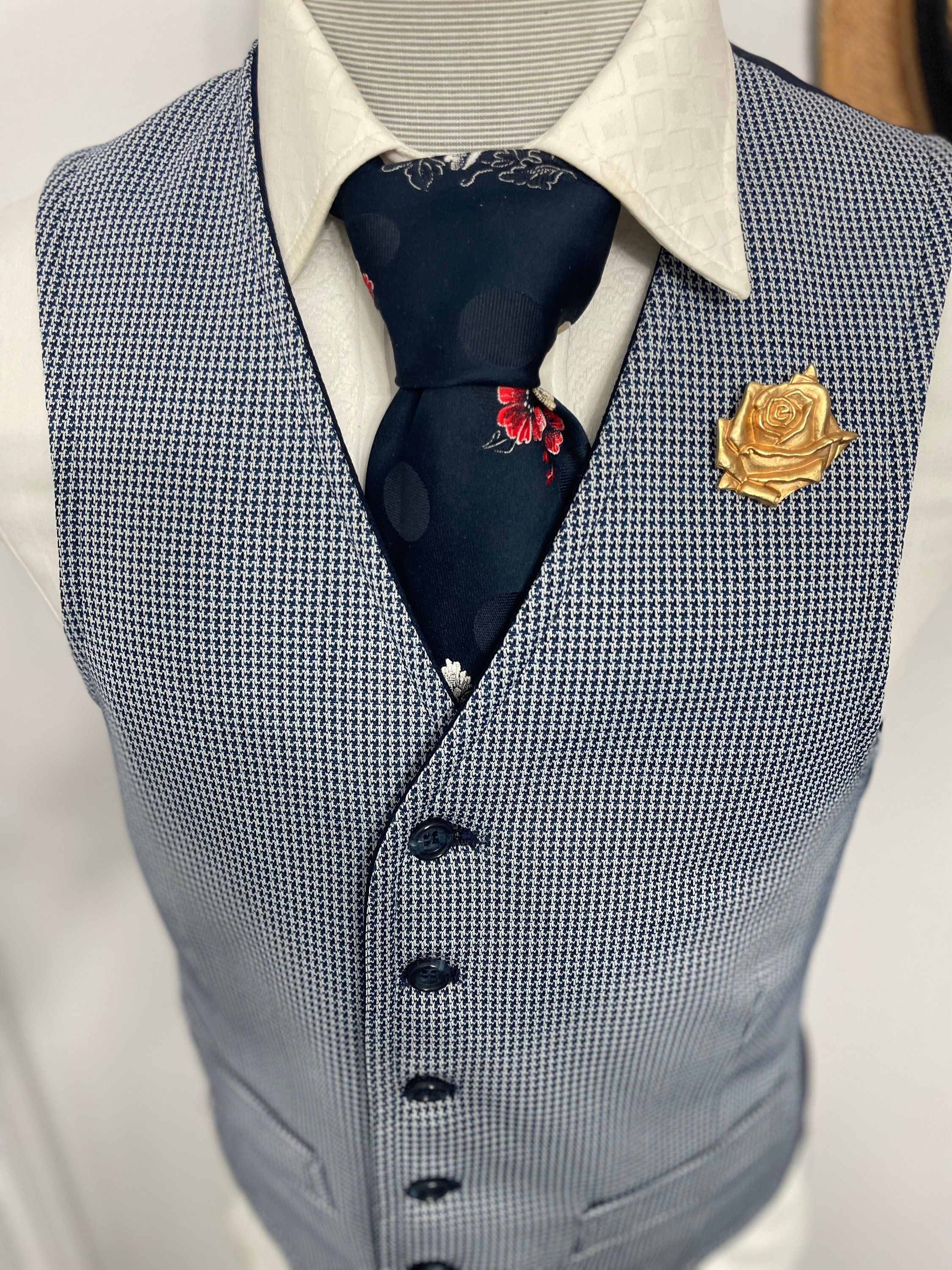Rare Vintage Reversible Blue Wool Houndtooth Plain Wool Vest Mens Suit ...