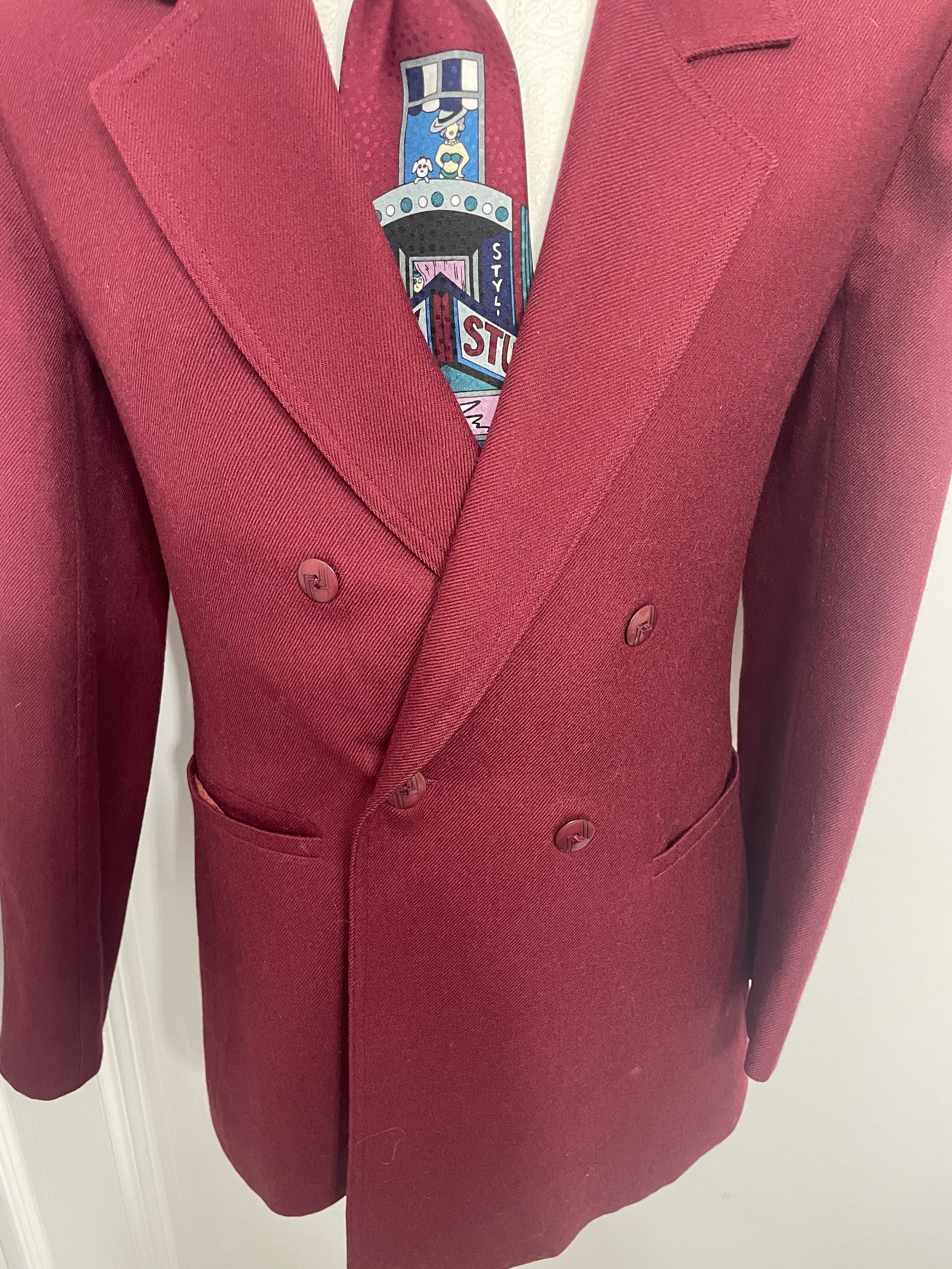Vintage 1960's Ultra Plain Burgundy Mens Suit Coat and Wool Blazer ...