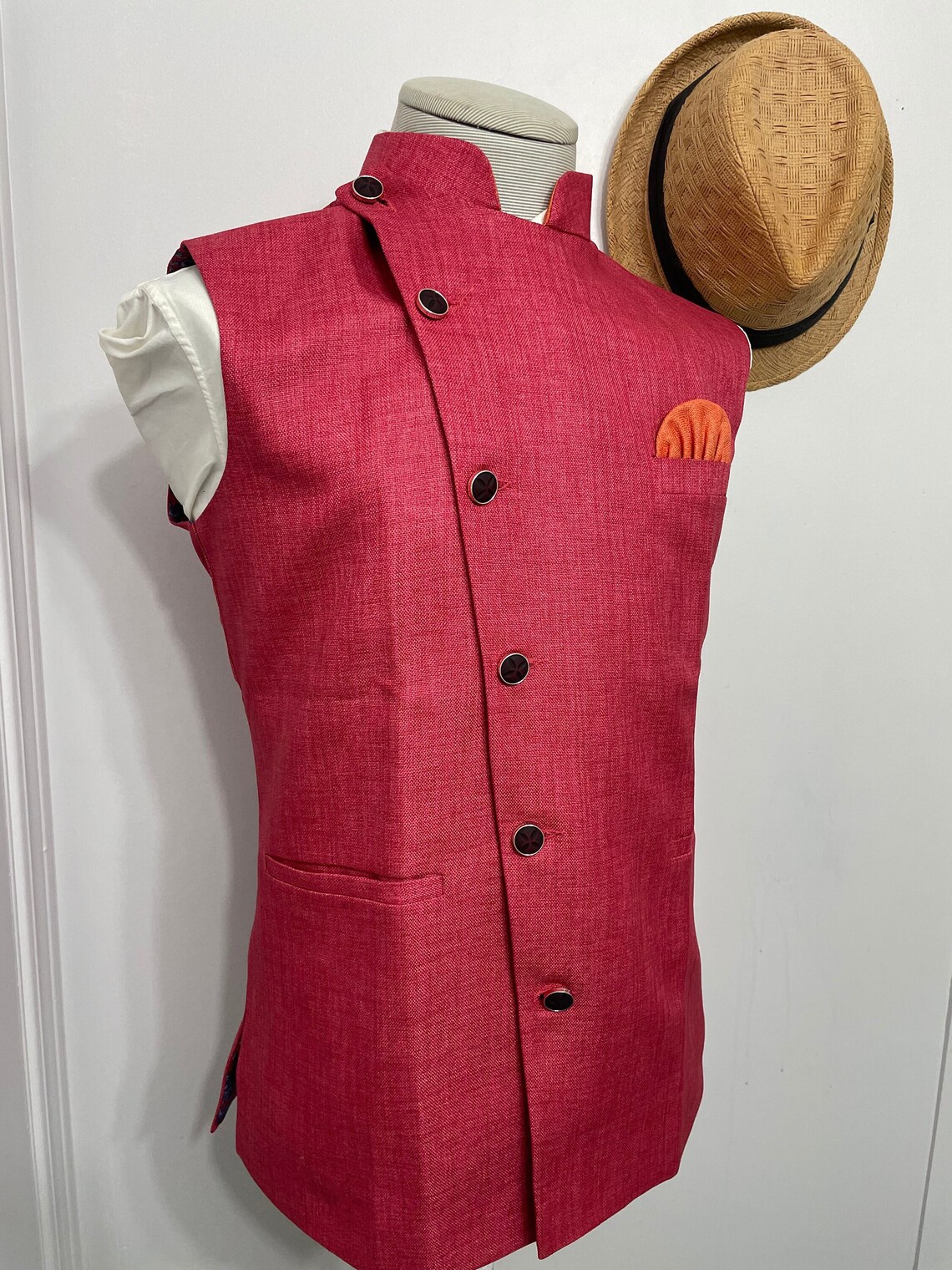 Rare / One of Its Kind /vintage Asymmetric Red Colored Vest Waistcoat ...