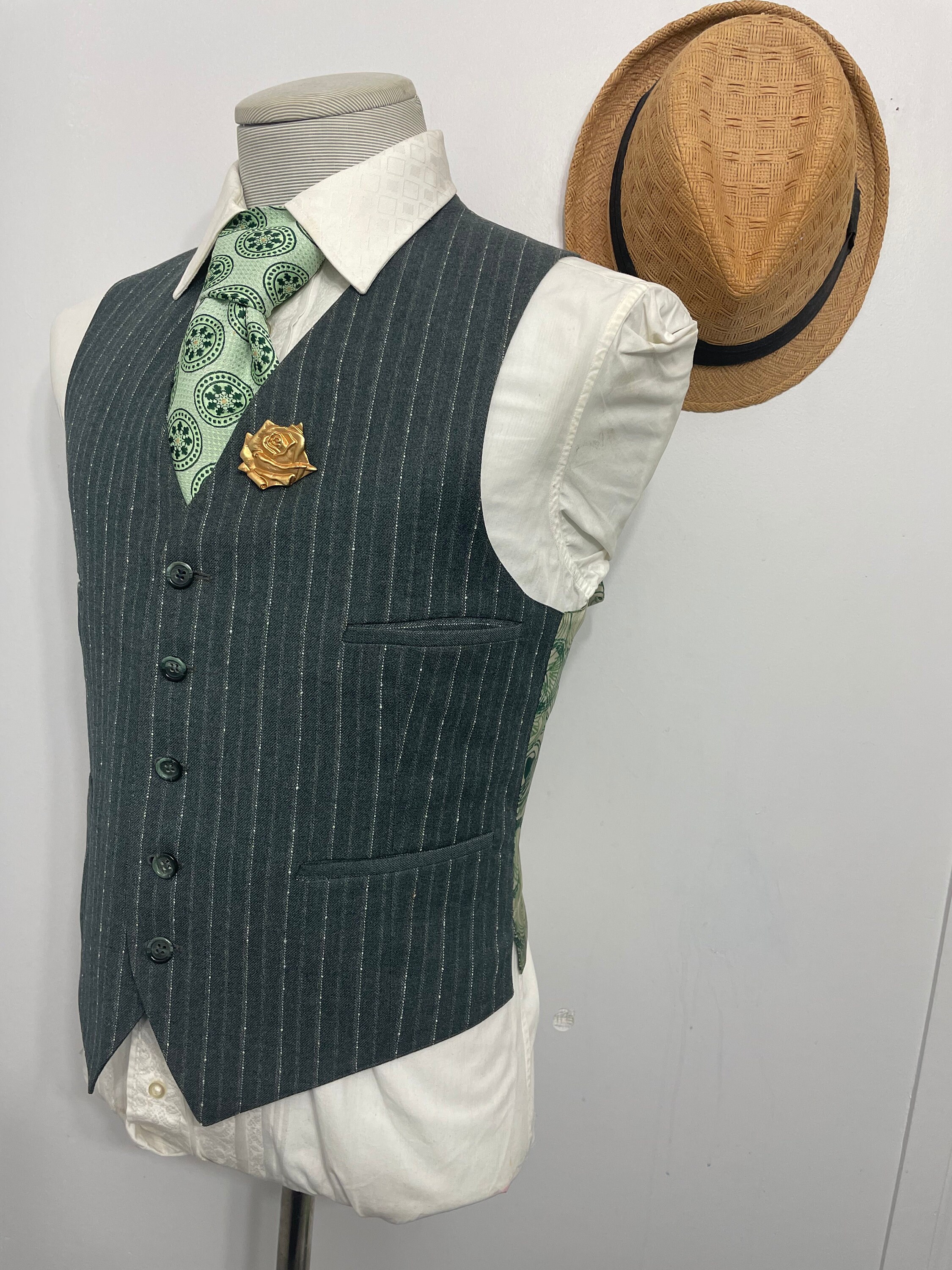 Rare / One of Its Kind /vintage Wool Green Pinstripe Colored Vest ...