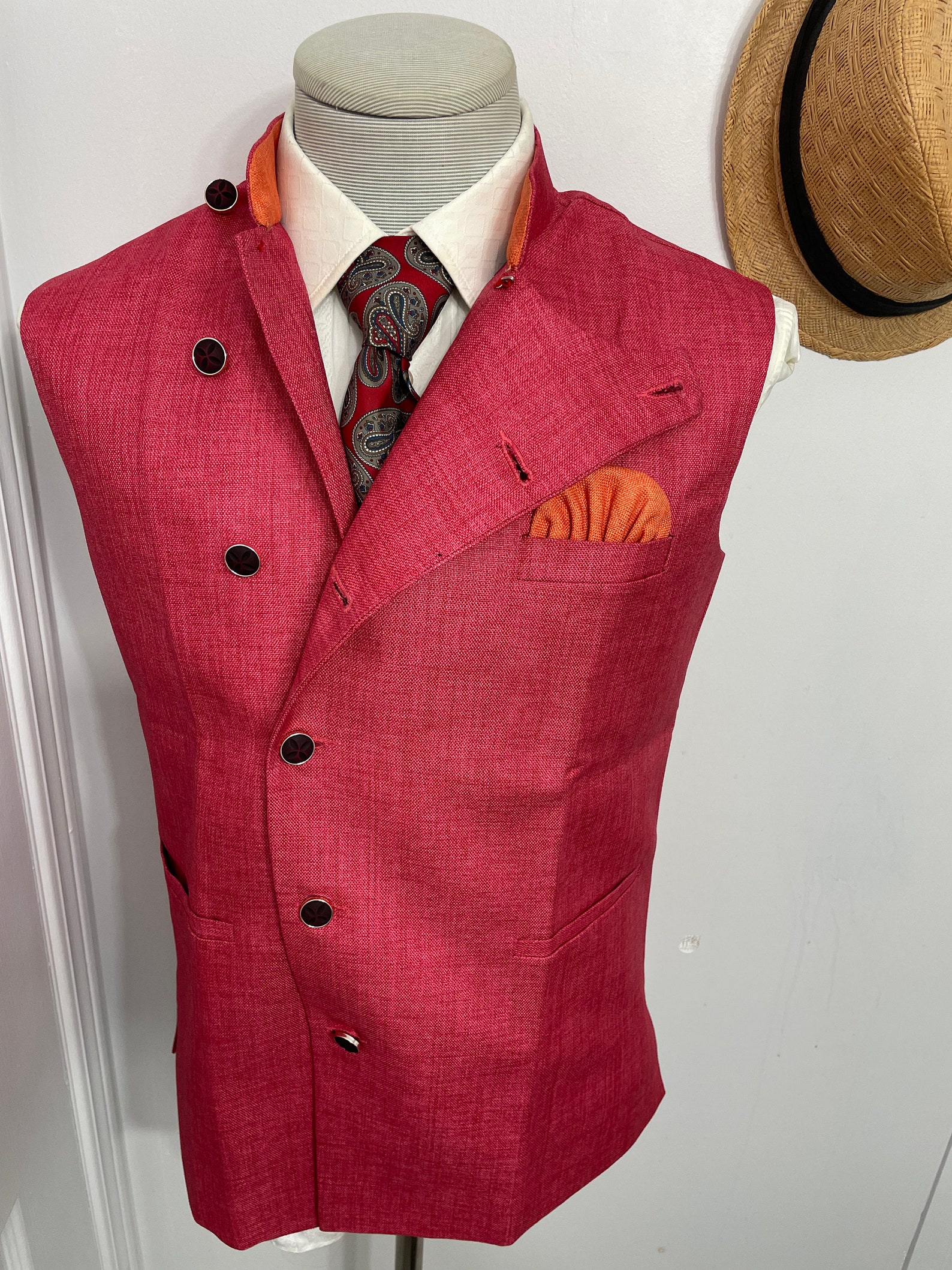 Rare / One of Its Kind /vintage Asymmetric Red Colored Vest Waistcoat ...