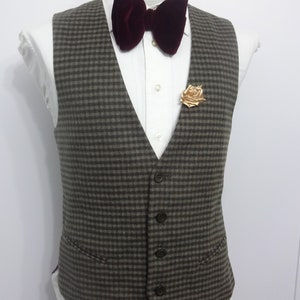 1970s Edwardian Olive Green Wool and Cashmere Checkers Vest Waistcoat ...