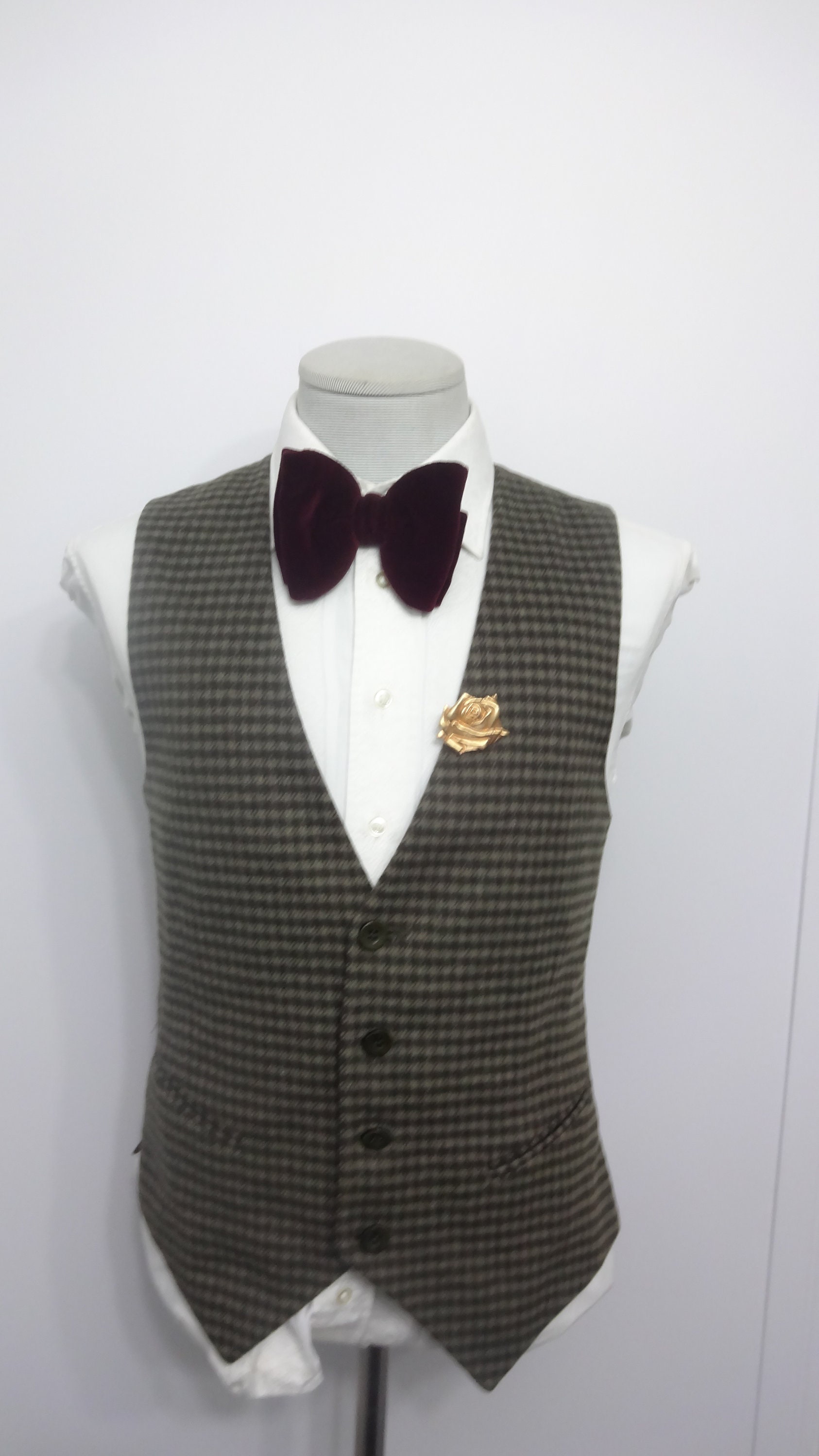 1970s Edwardian Olive Green Wool and Cashmere Checkers Vest Waistcoat ...