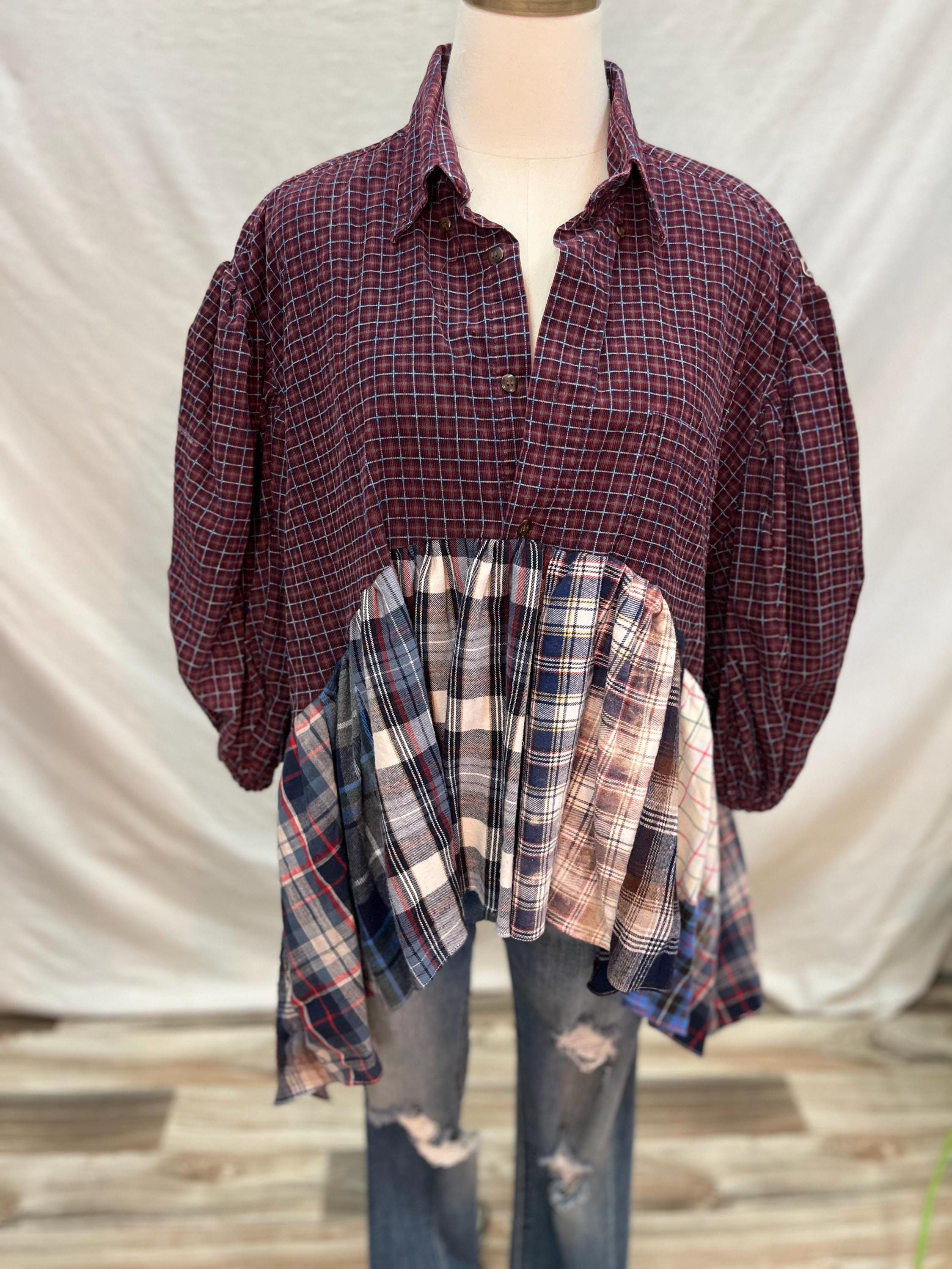 Puff Sleeve Flannel Shirt With Ruffle Bottom - Etsy
