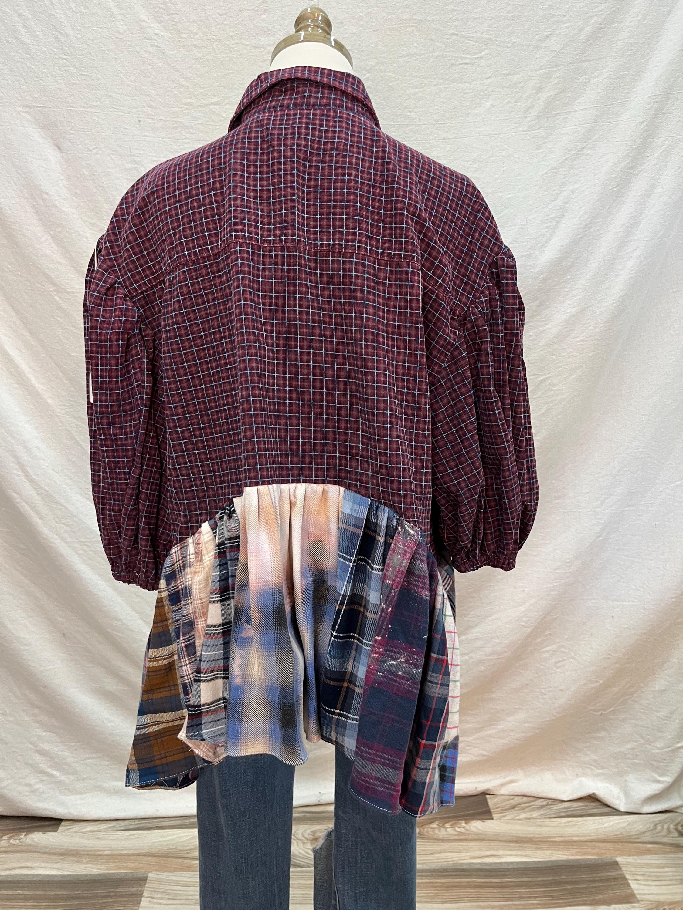 Puff Sleeve Flannel Shirt With Ruffle Bottom - Etsy