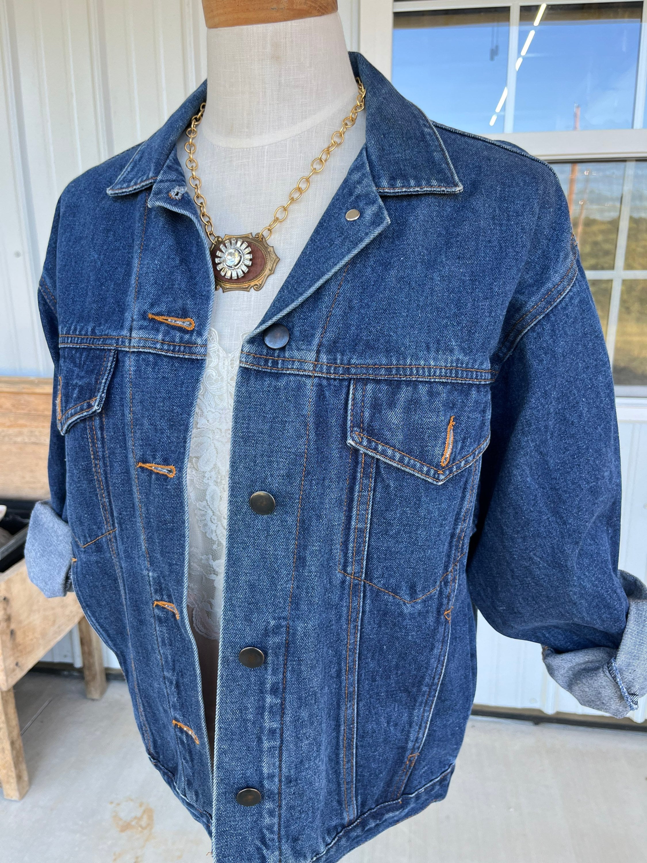 Vintage Needlework Back Denim Jacket - Etsy