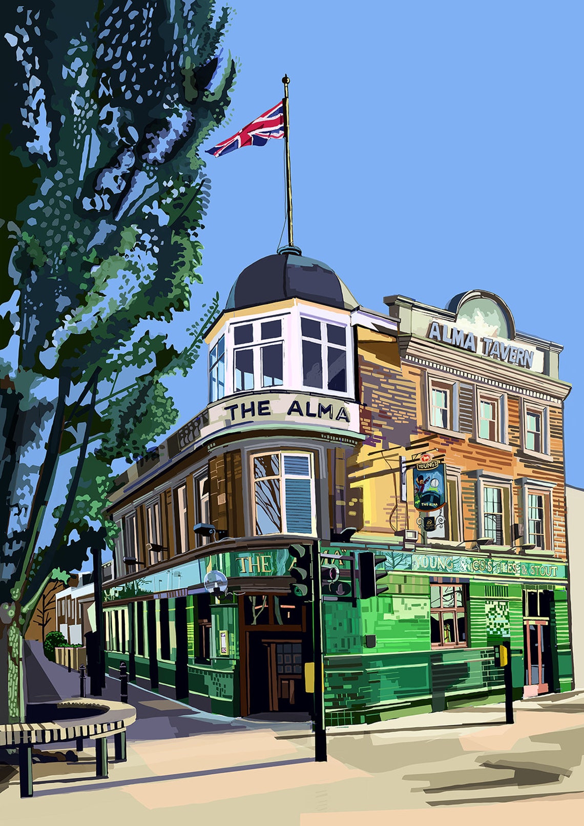 The Alma Pub & Hotel, Wandsworth Town, South London Illustration Art ...
