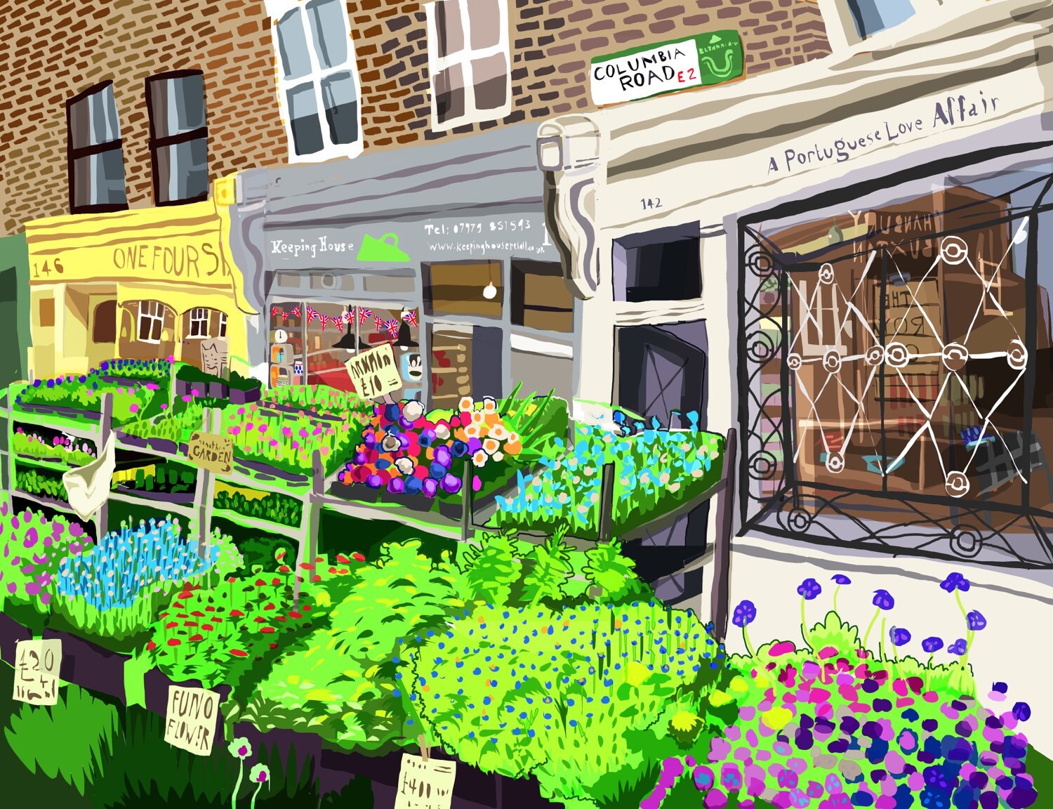 Columbia Road Flower Market, Shoreditch, East London Illustration Art ...
