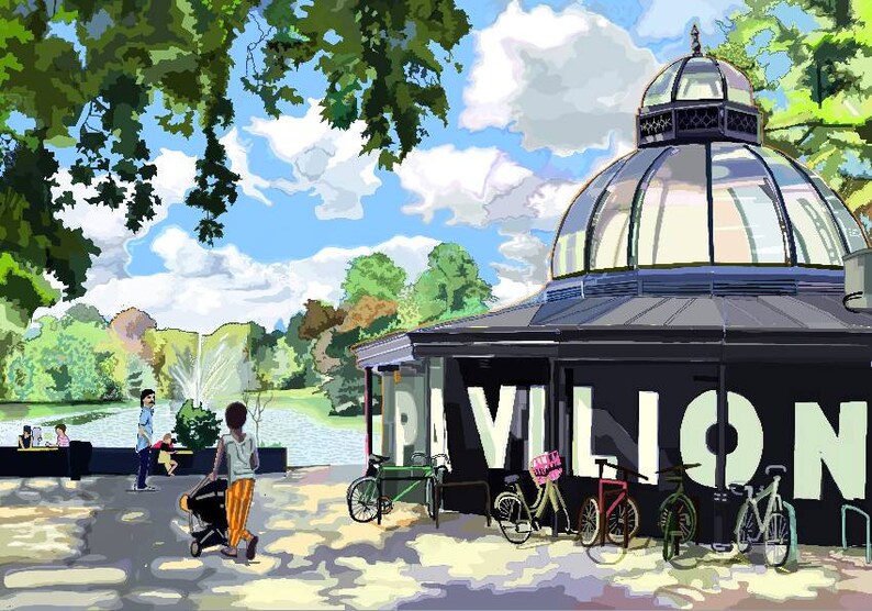 The Pavilion Cafe, Victoria Park, East London Illustration Art Print ...