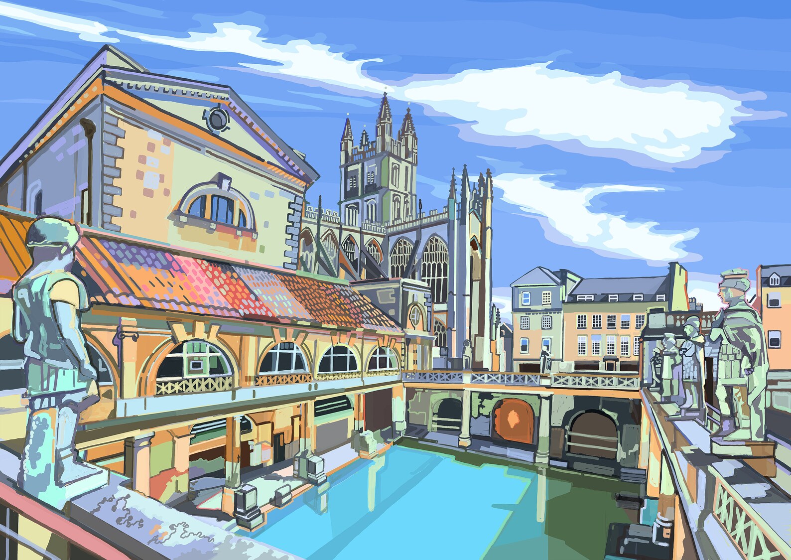 Roman Baths, Bath, England, UK Illustration Art Print - Etsy