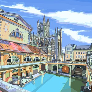 Roman Baths, Bath, England, UK Illustration Art Print - Etsy