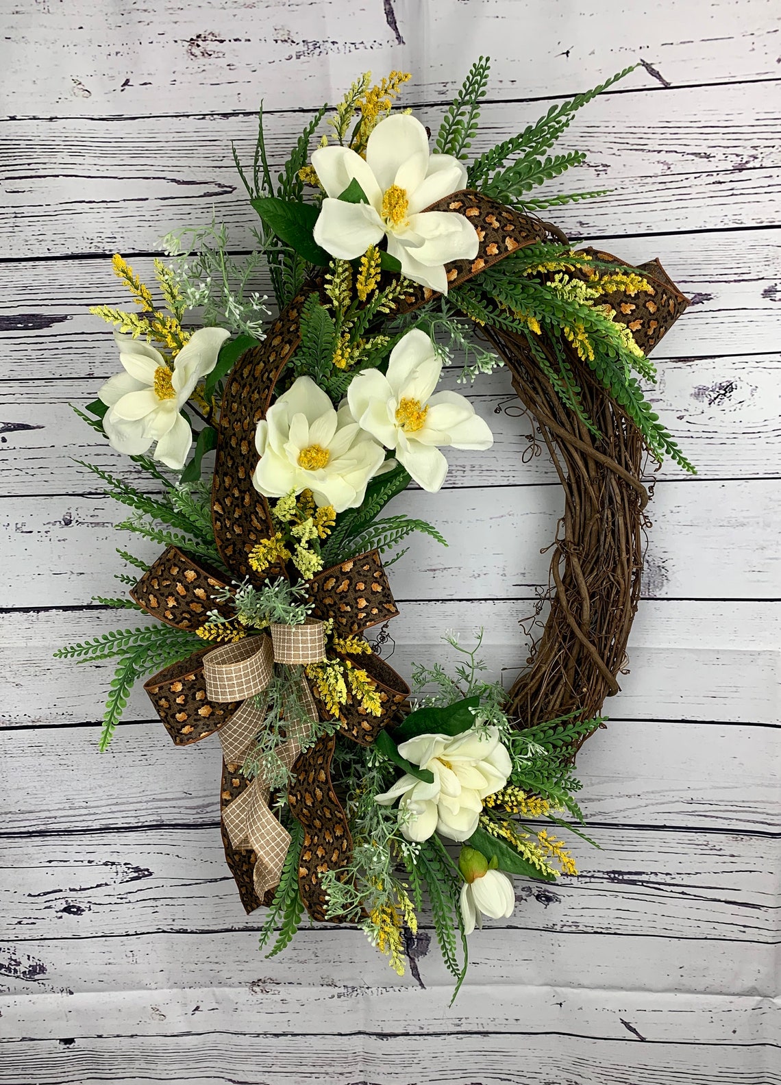 Magnolia Spring Wreath Front Door Wreaths Magnolia Decor | Etsy