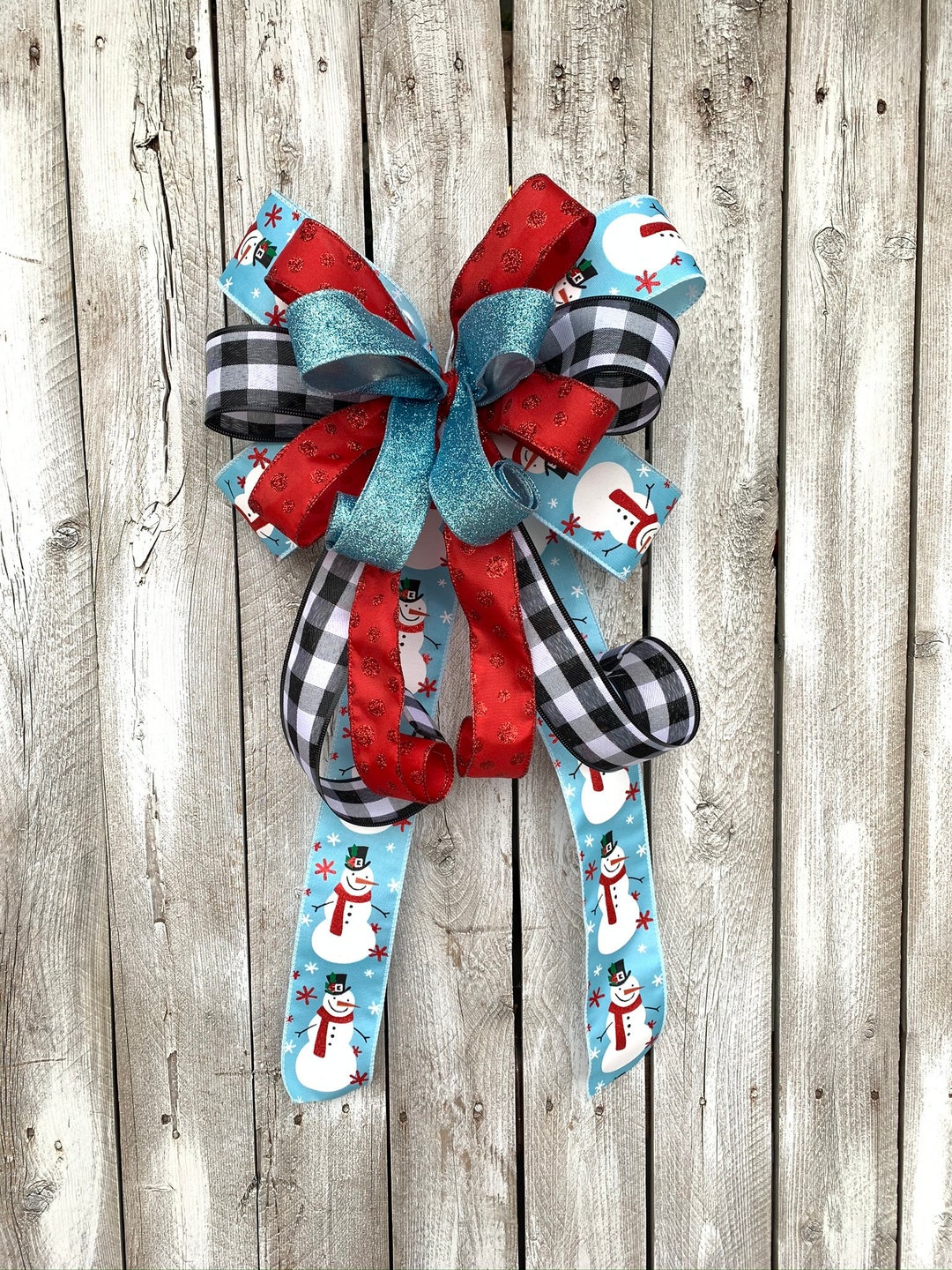 Snowman Bow for Wreath, Swag Christmas Bow, Bannister Christmas Bow ...