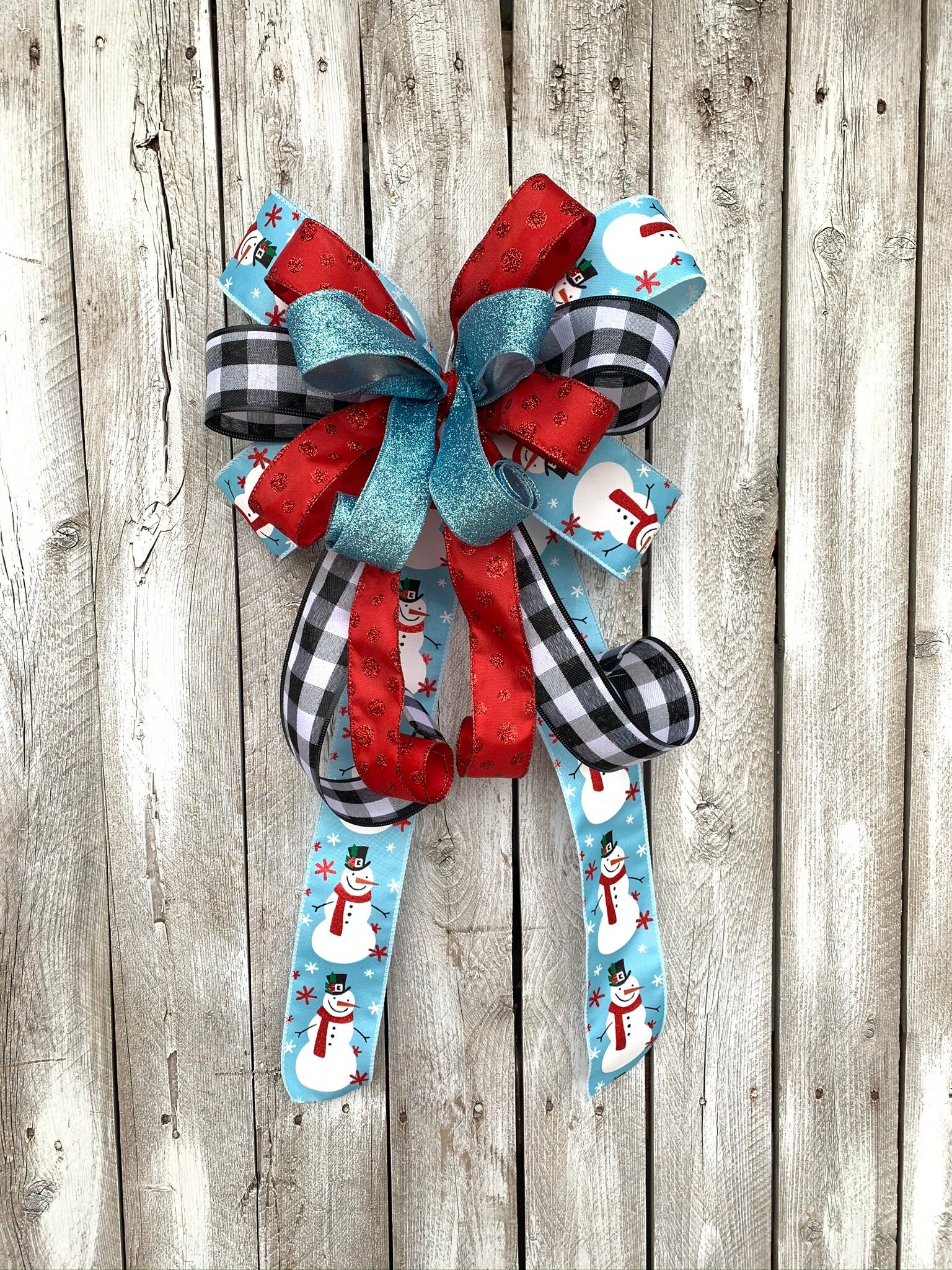 Snowman Bow for Wreath, Swag Christmas Bow, Bannister Christmas Bow ...