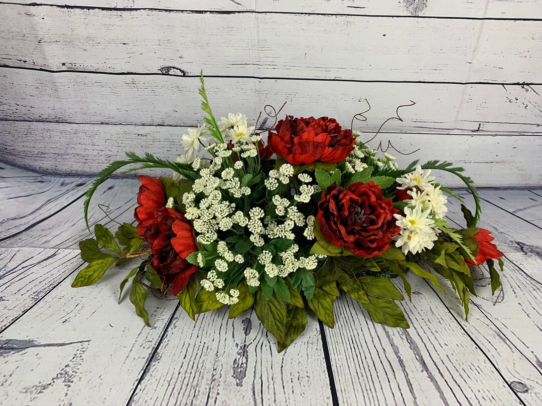 Summer Centerpiece, Red Floral Table Decor, Spring Centerpiece, Summer ...