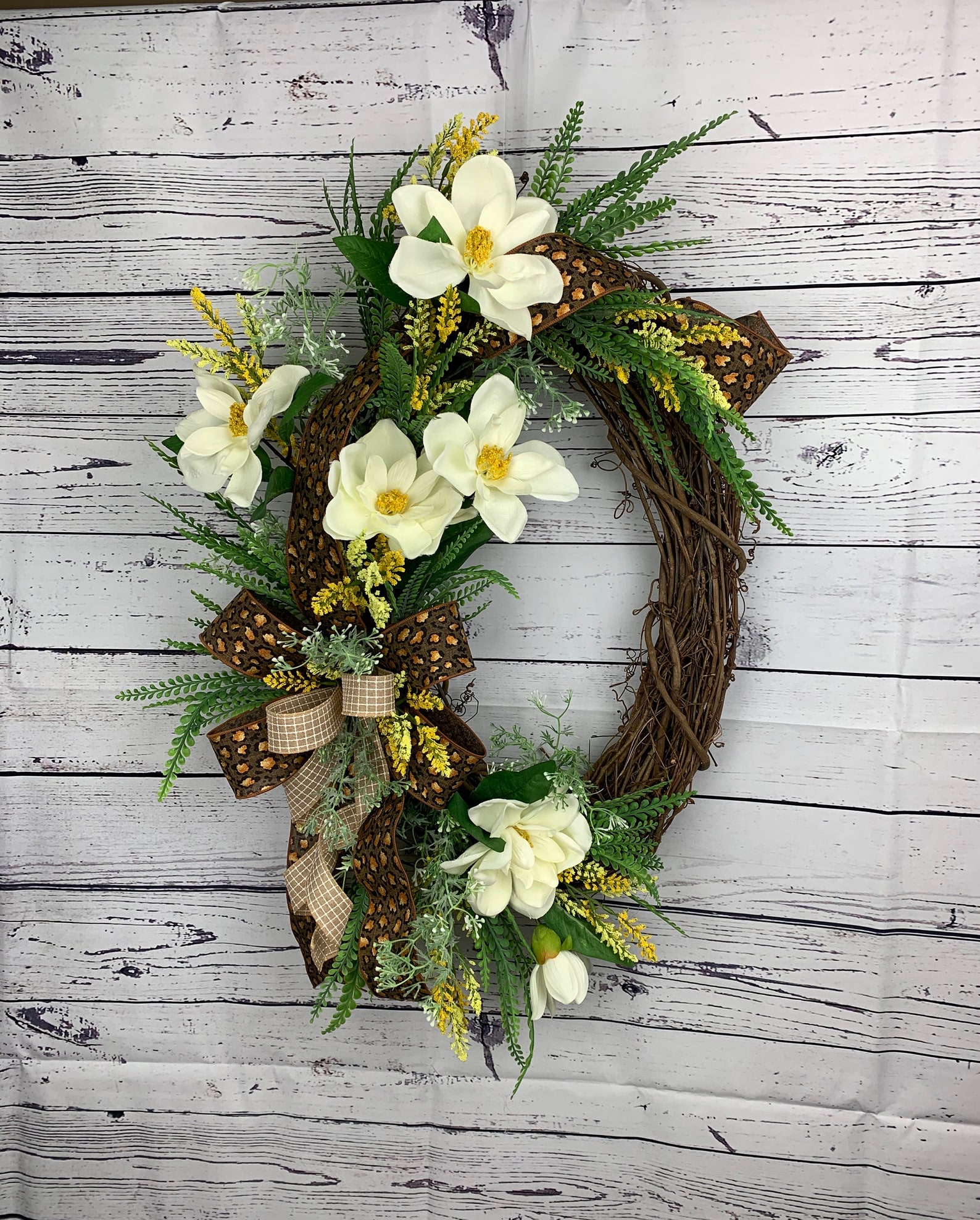 Magnolia Spring Wreath Front Door Wreaths Magnolia Decor | Etsy